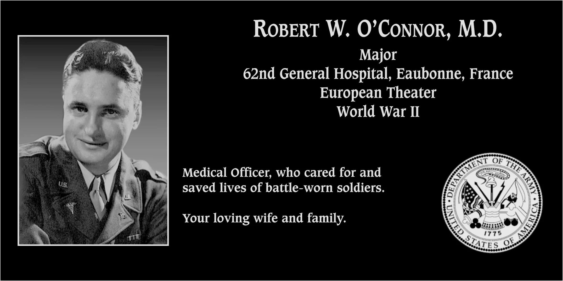 Major Robert W O'Connor | Mt. Soledad Virtual Plaque