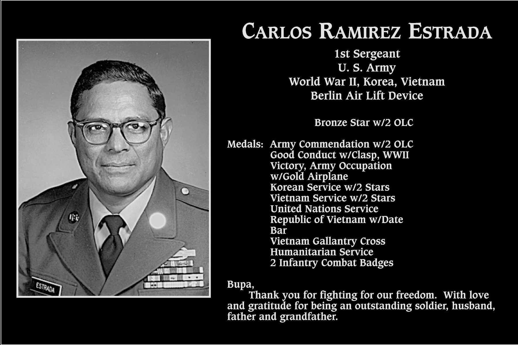 First Sergeant Carlos Ramirez Estrada | Mt. Soledad Virtual Plaque