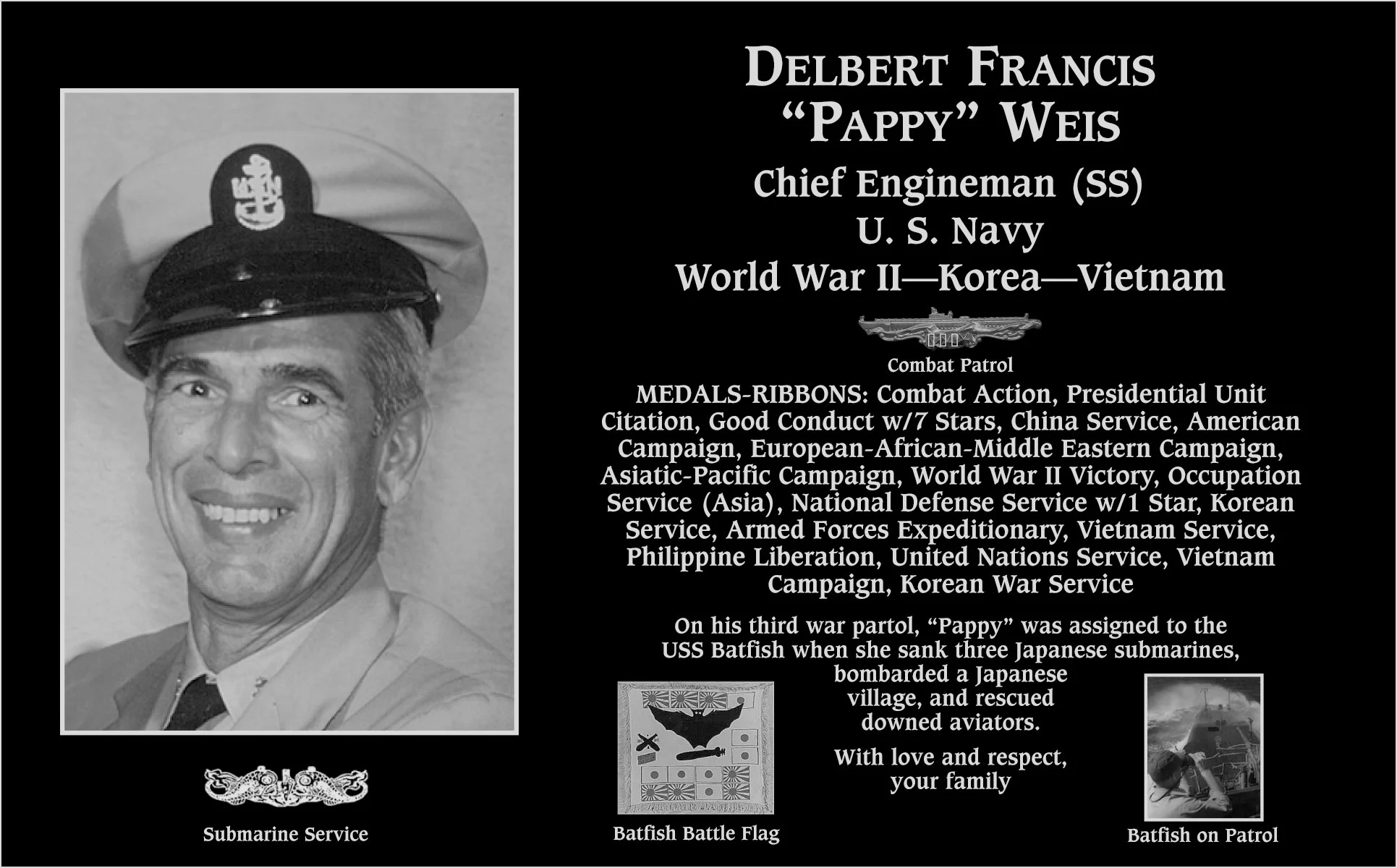 Chief Petty Officer Delbert Francis "Pappy" Weis | Mt. Soledad Virtual ...