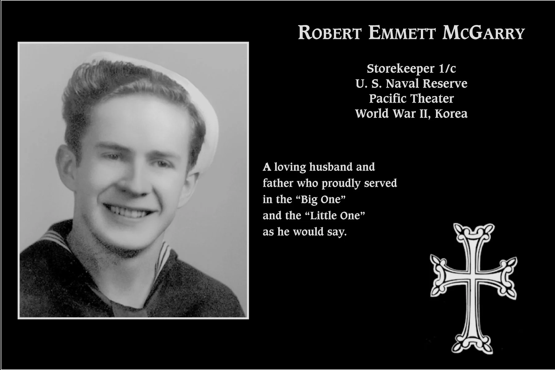 Petty Officer First Class Robert Emmett McGarry | Mt. Soledad Virtual Plaque