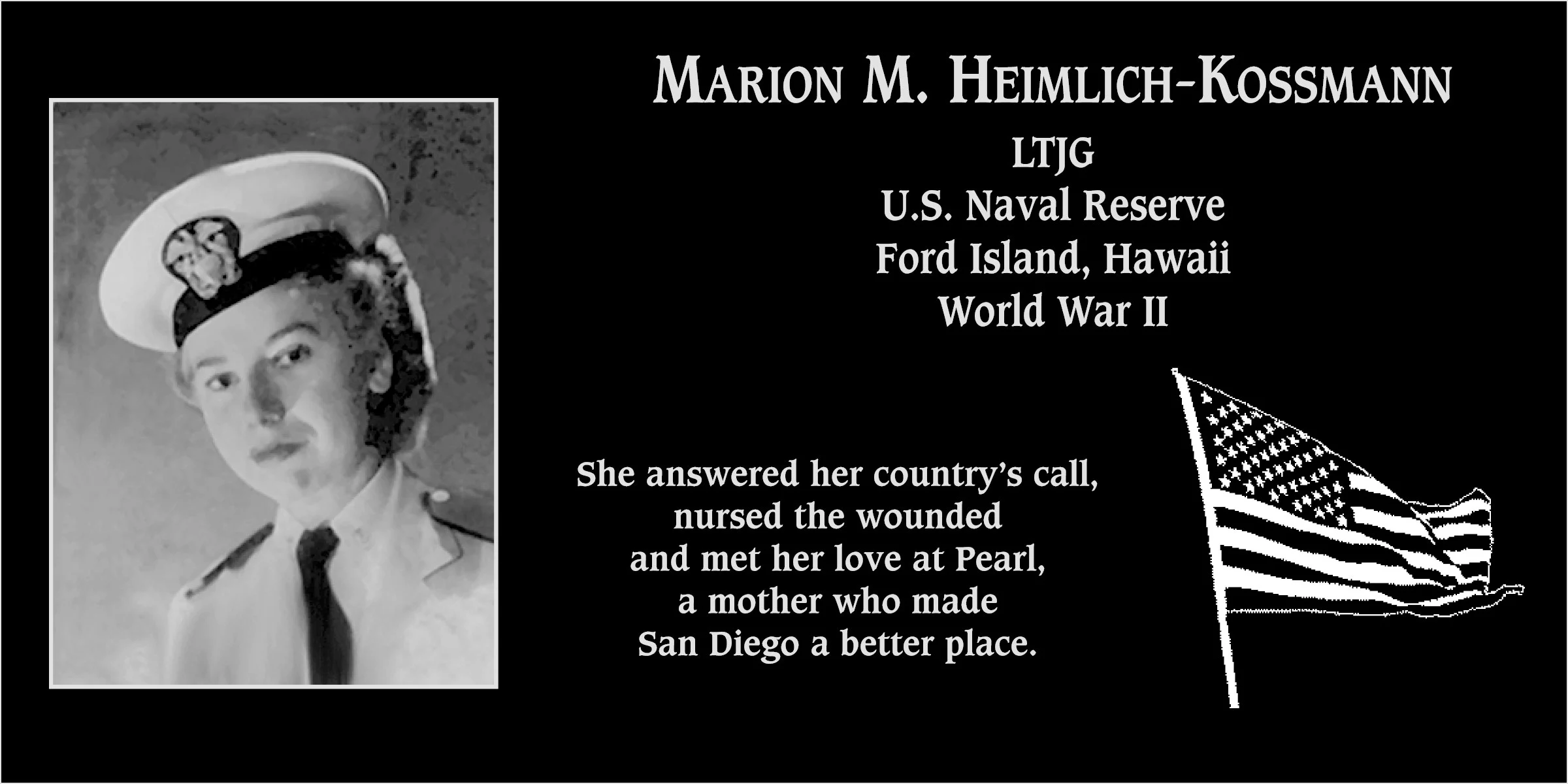 Lieutenant, Junior Grade Marion M. Heimlich-Kossman | Mt. Soledad ...