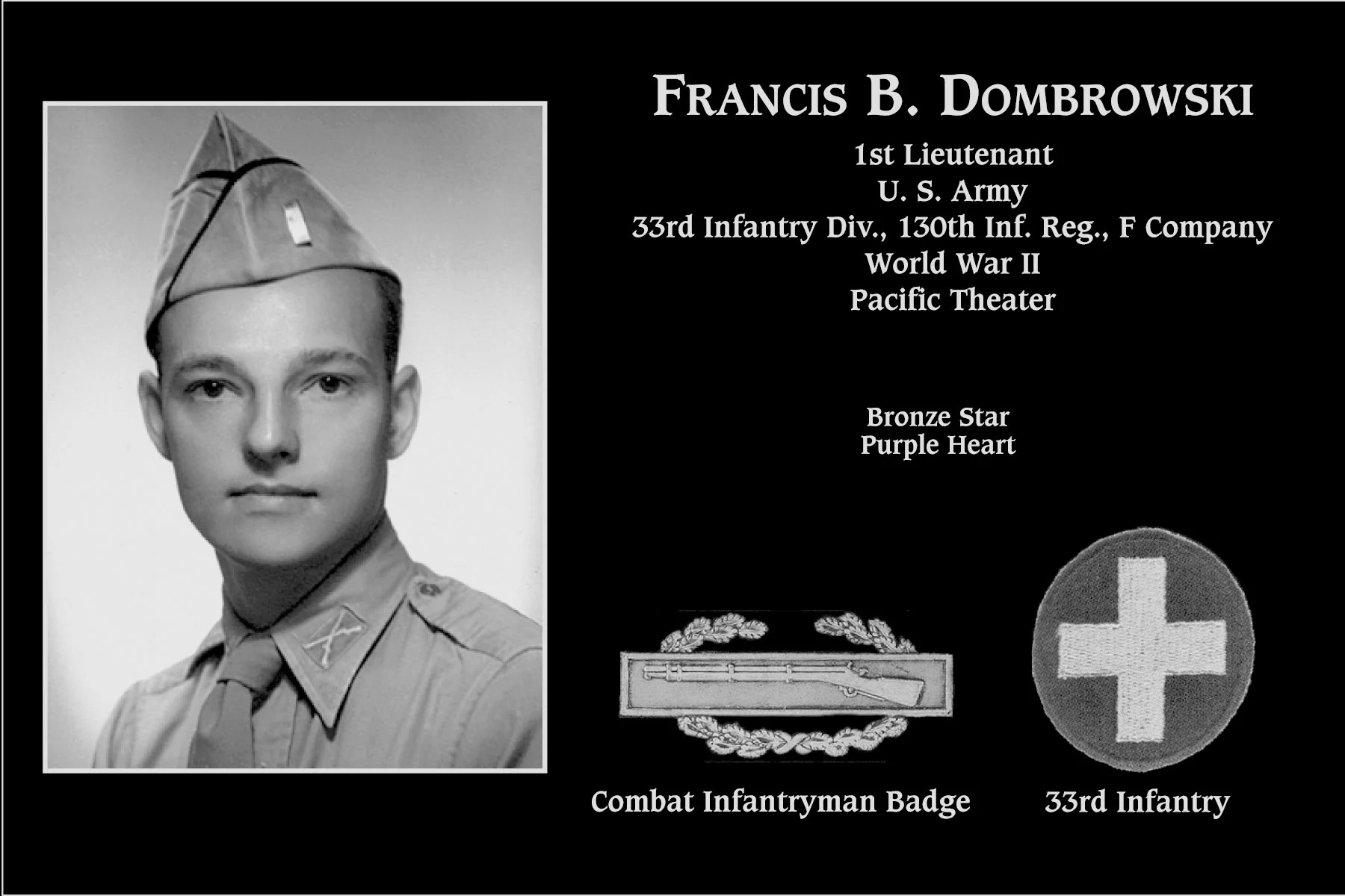 First Lieutenant Francis B Dombrowski | Mt. Soledad Virtual Plaque