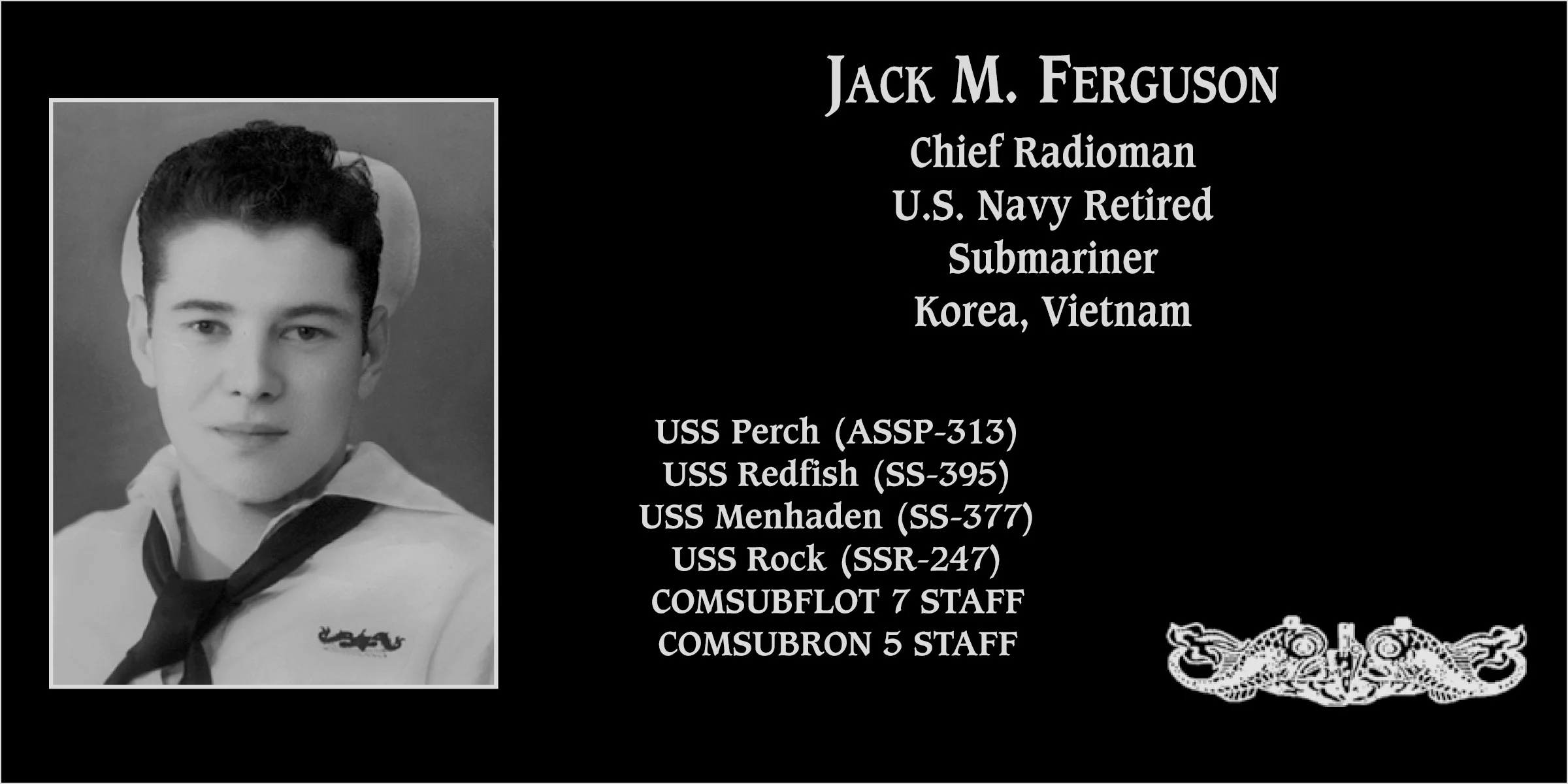 Chief Petty Officer Jack M. Ferguson | Mt. Soledad Virtual Plaque