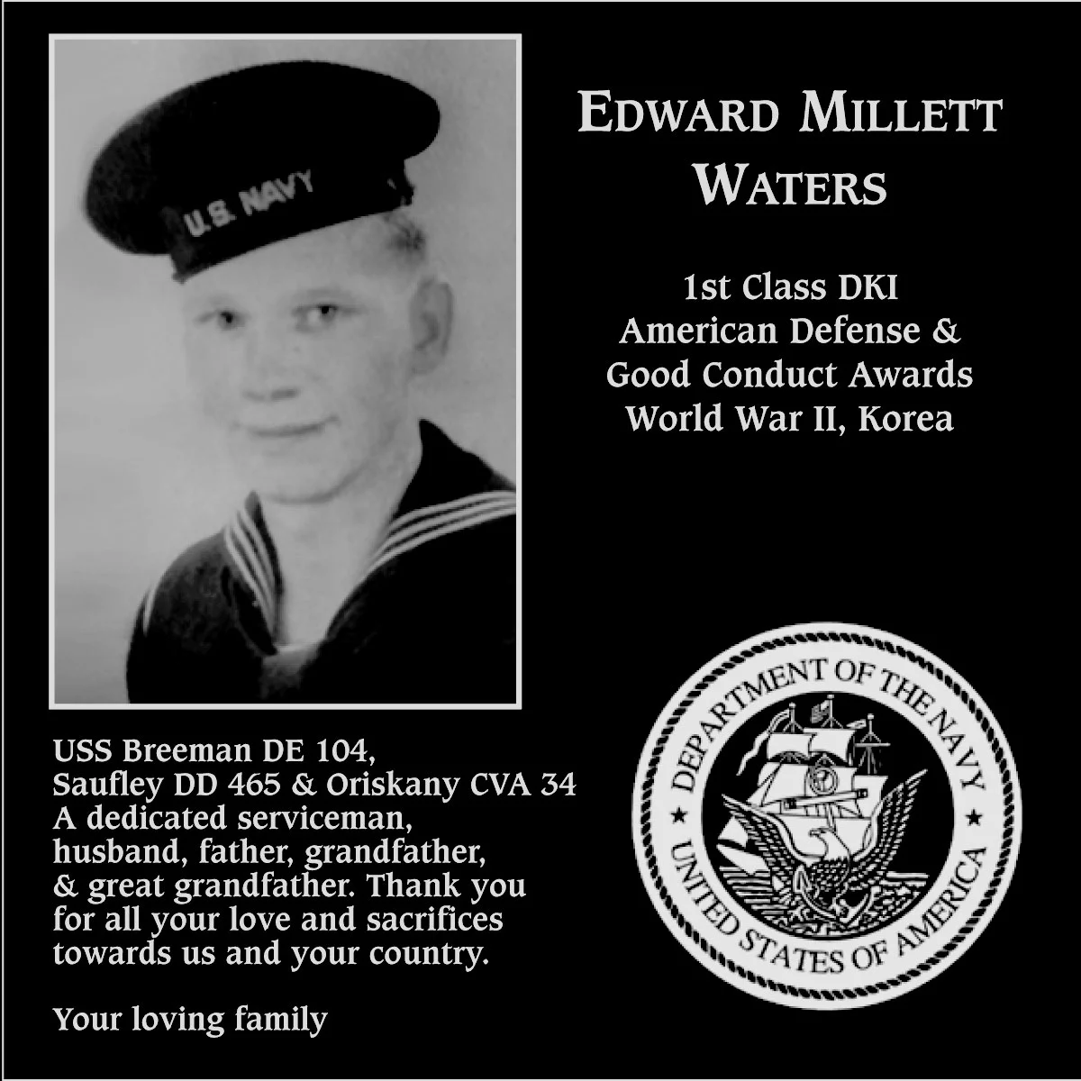 Petty Officer First Class Edward Millett Waters | Mt. Soledad Virtual ...