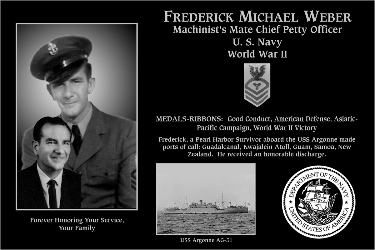 Chief Petty Officer Frederick Michael Weber | Mt. Soledad Virtual Plaque