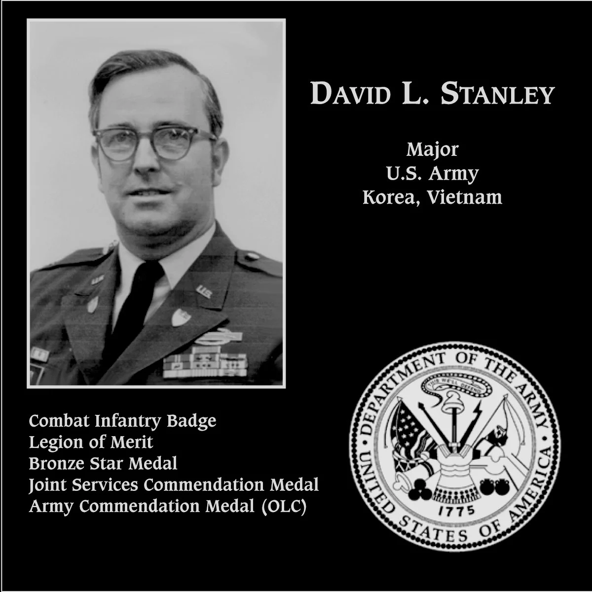 Major David L Stanley | Mt. Soledad Virtual Plaque