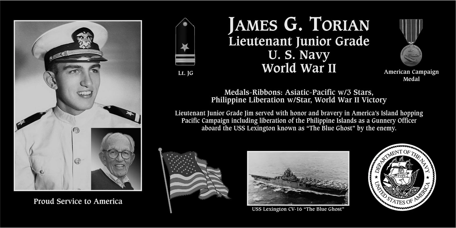 Lieutenant, Junior Grade James G. Torian, sr | Mt. Soledad Virtual Plaque