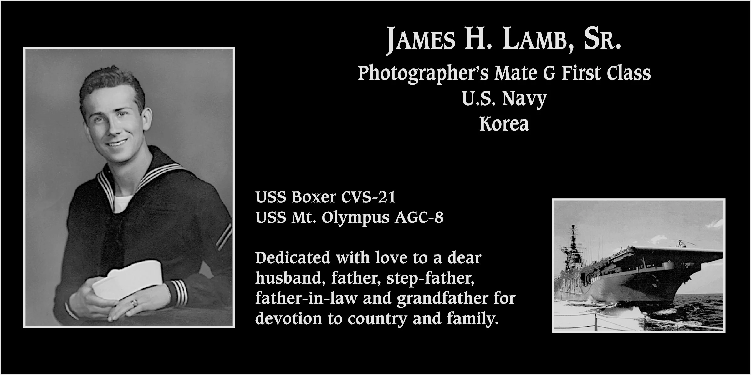 Petty Officer First Class James H Lamb Sr. | Mt. Soledad Virtual Plaque