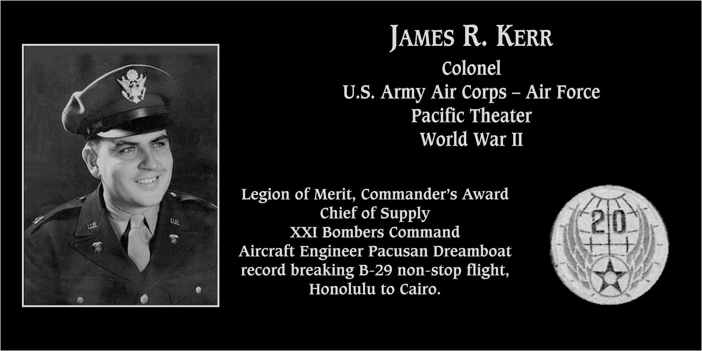 Colonel James R Kerr | Mt. Soledad Virtual Plaque