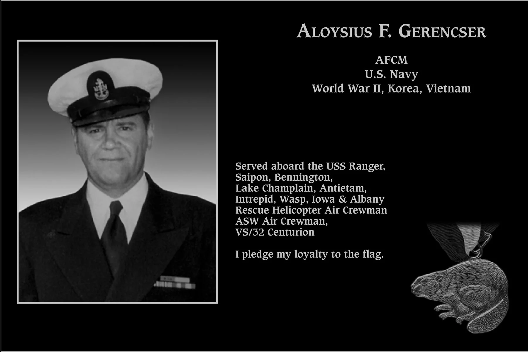 Master Chief Petty Officer Aloysius F Gerencser | Mt. Soledad Virtual ...