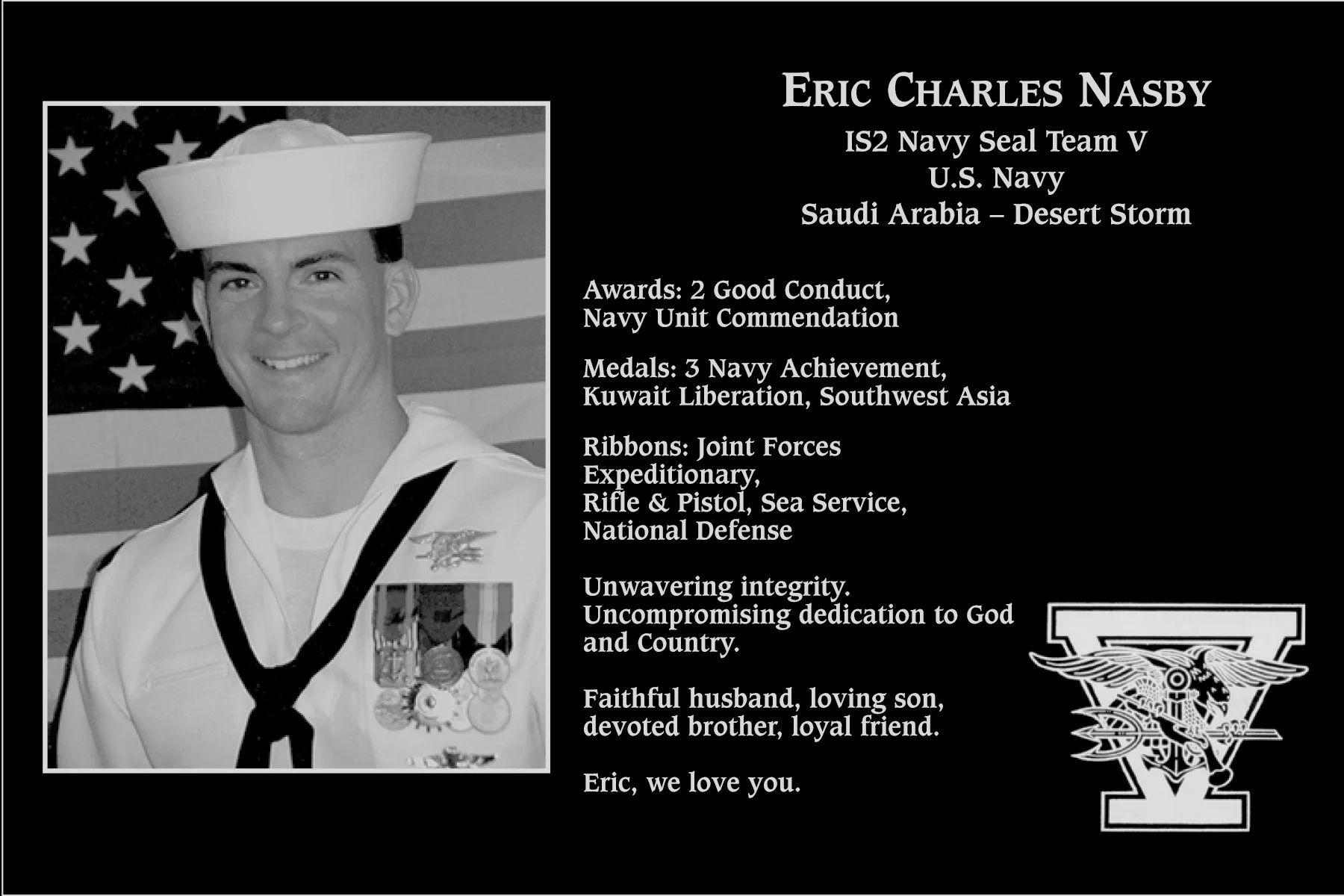 Petty Officer Second Class Eric Charles Nasby | Mt. Soledad Virtual Plaque