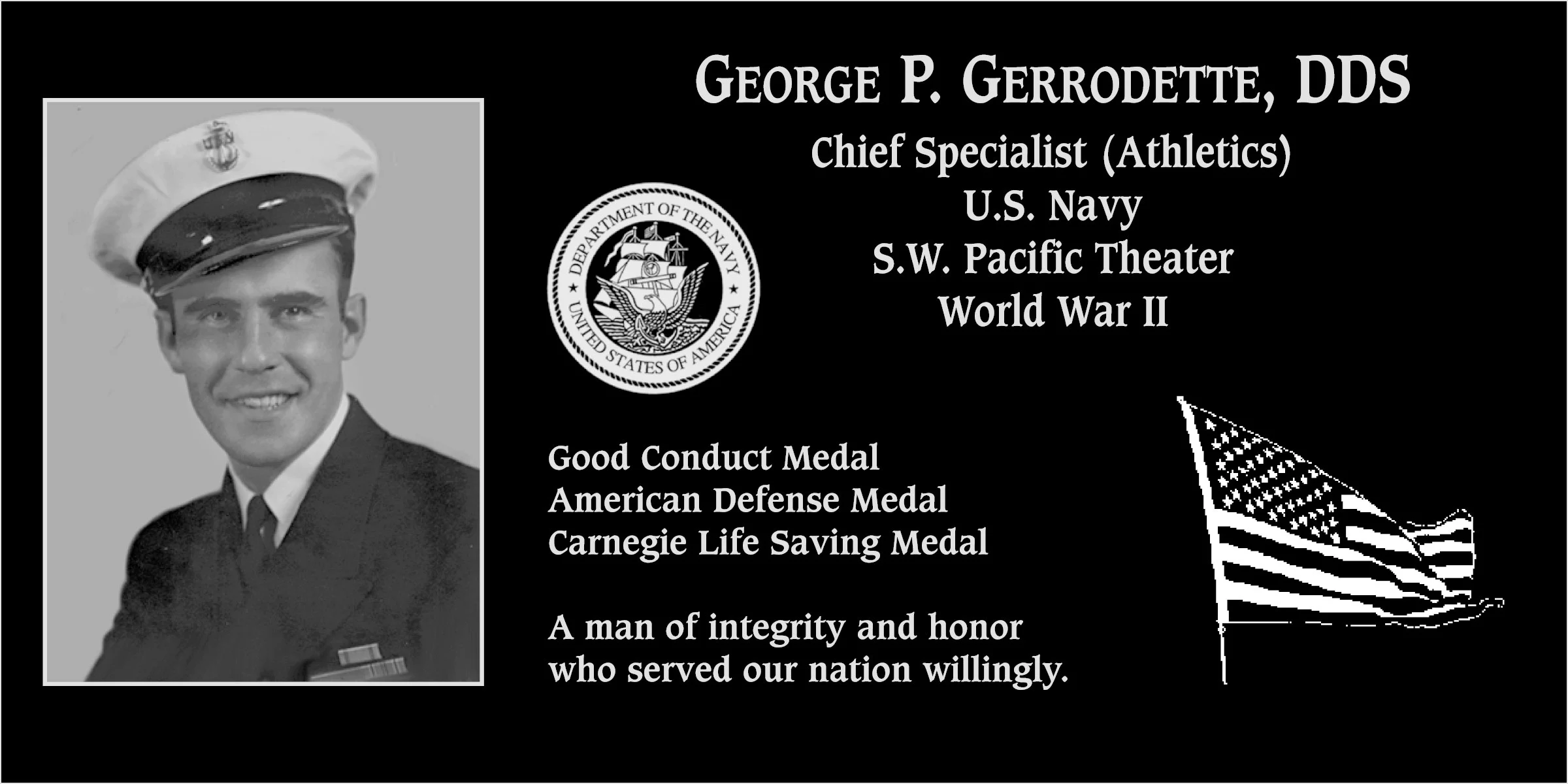 Chief Petty Officer George P Gerrodette | Mt. Soledad Virtual Plaque