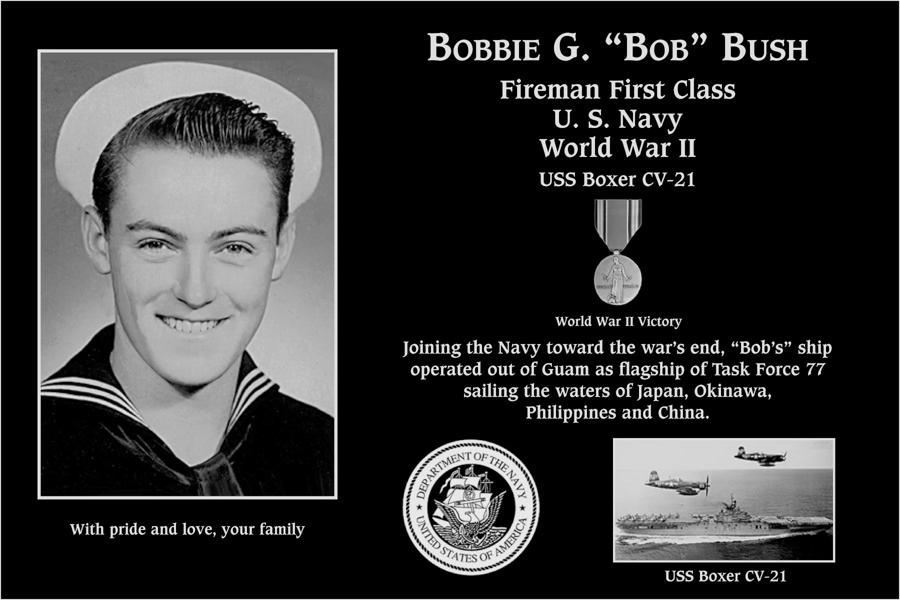 Petty Officer First Class Bobbie G Bush | Mt. Soledad Virtual Plaque
