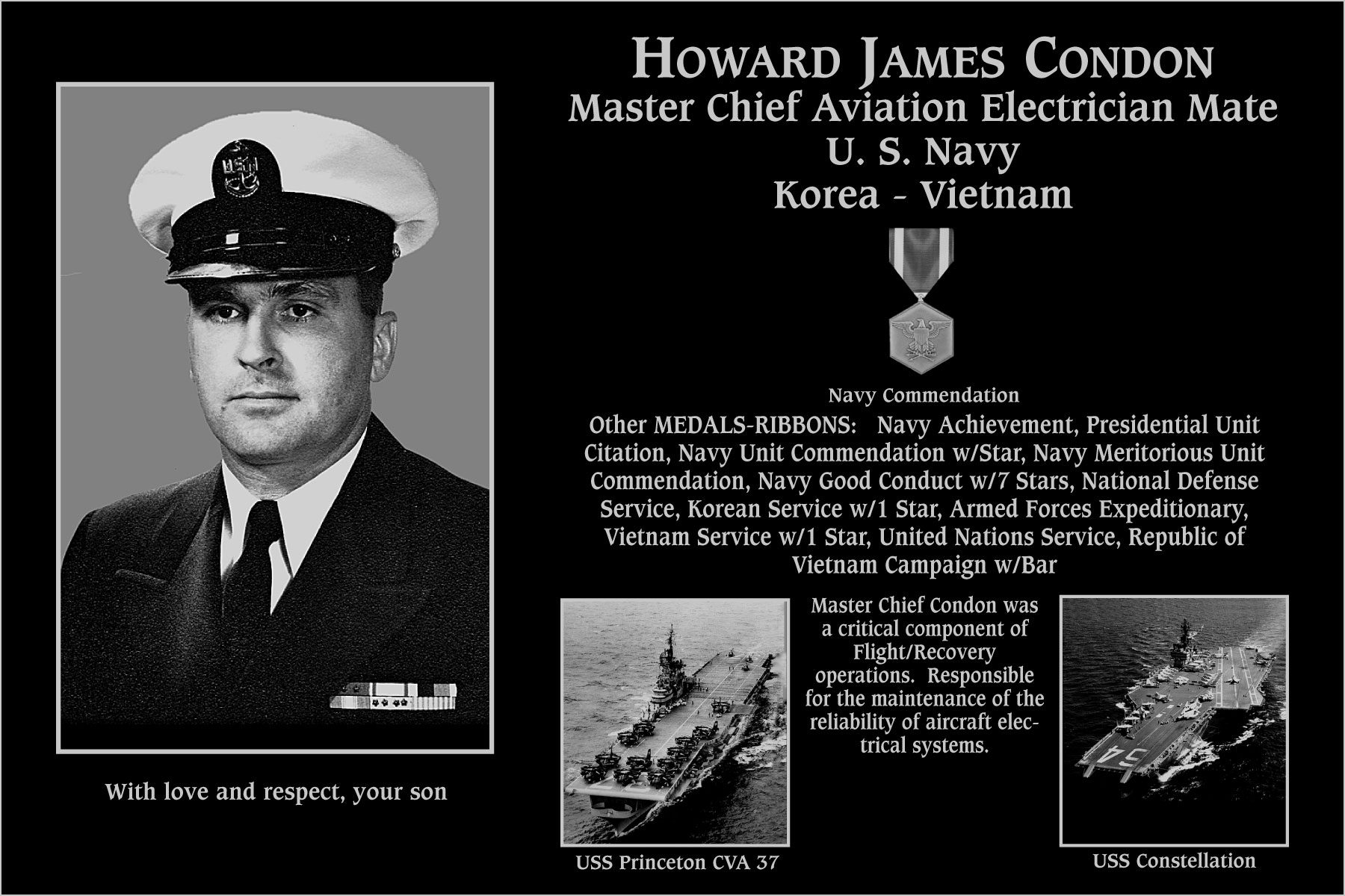 Master Chief Petty Officer Howard James Condon | Mt. Soledad Virtual Plaque