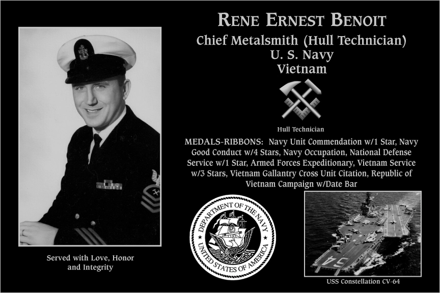 Chief Petty Officer Rene Ernest Benoit | Mt. Soledad Virtual Plaque