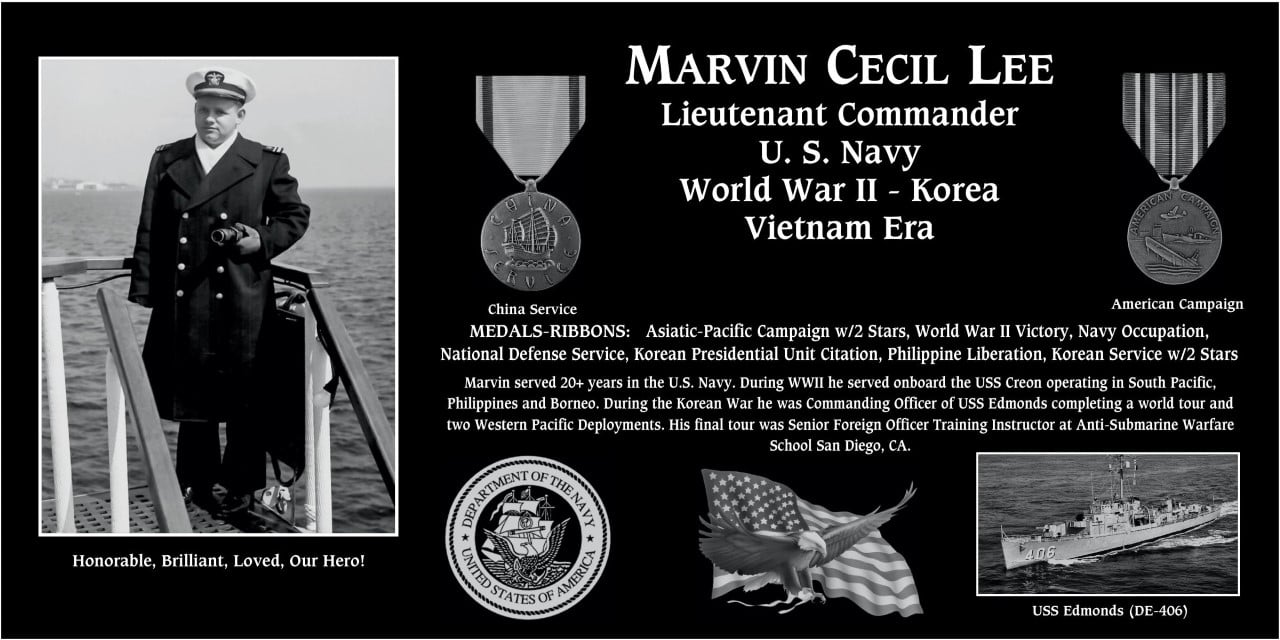 Lieutenant Commander Marvin Cecil Lee | Mt. Soledad Virtual Plaque