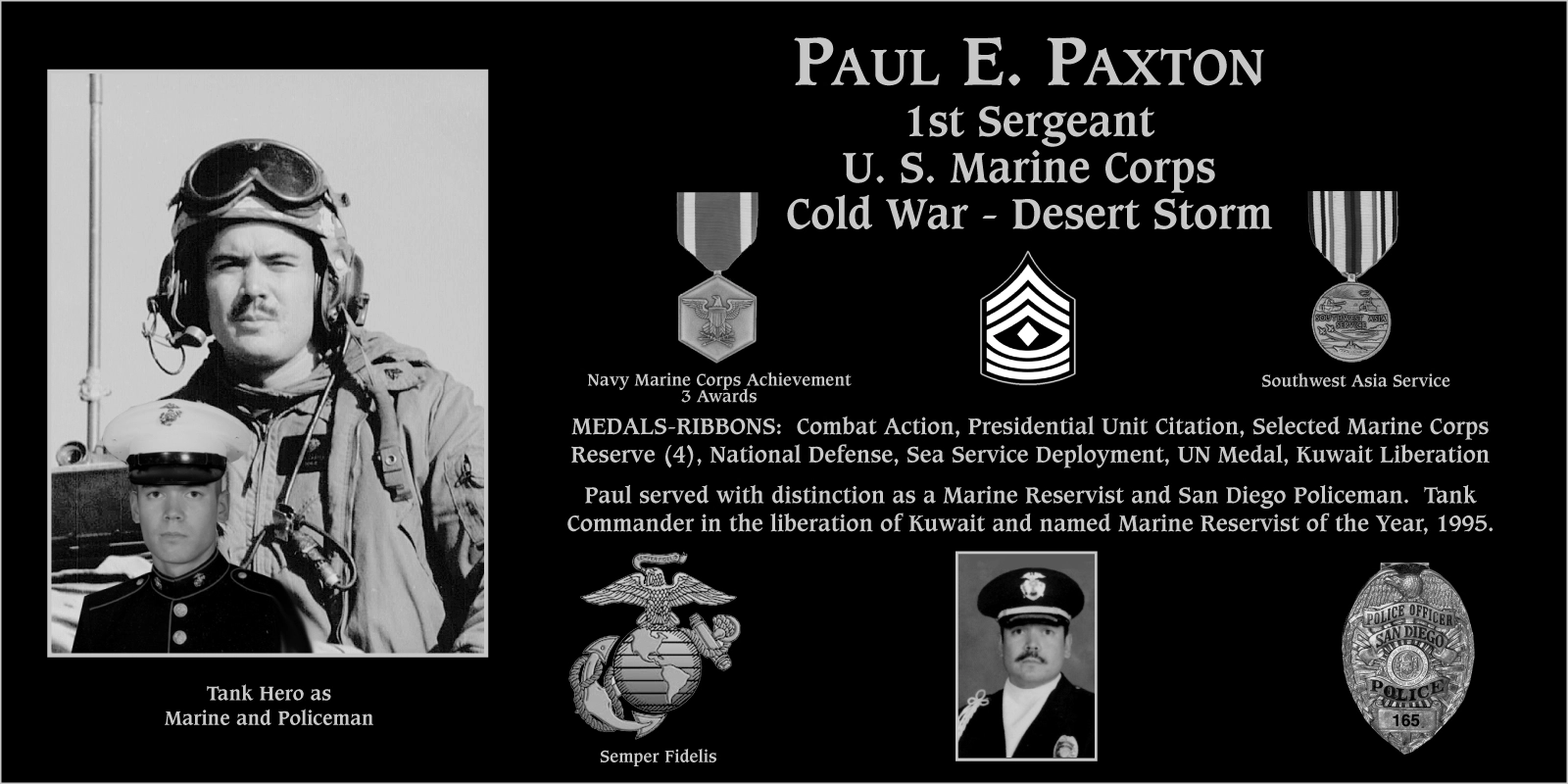 First Sergeant Paul E Paxton | Mt. Soledad Virtual Plaque