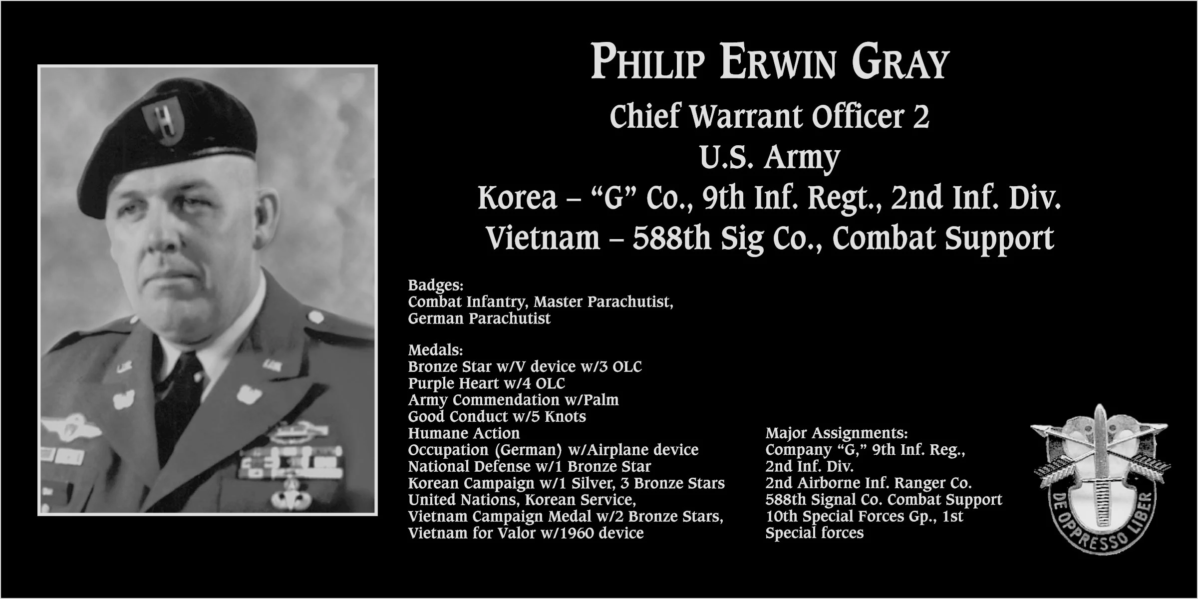 Chief Warrant Officer 2 Philip Erwin Gray | Mt. Soledad Virtual Plaque