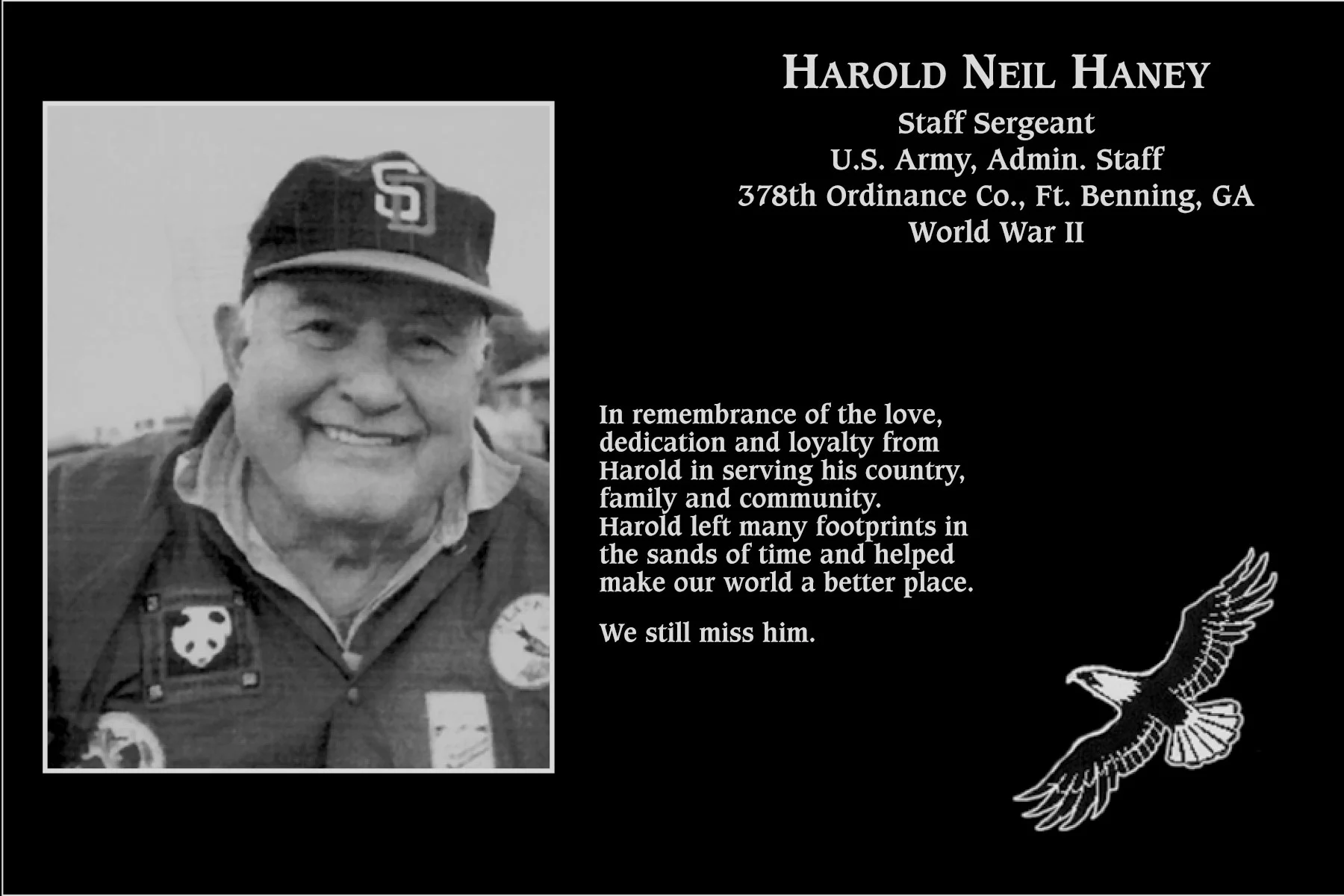 Staff Sergeant Harold Neil Haney | Mt. Soledad Virtual Plaque
