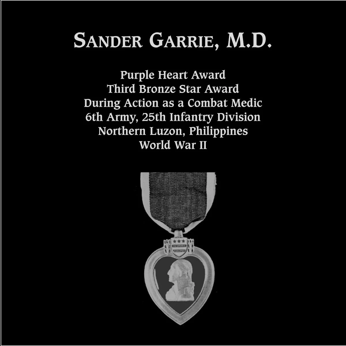 Private First Class Sander Garrie | Mt. Soledad Virtual Plaque