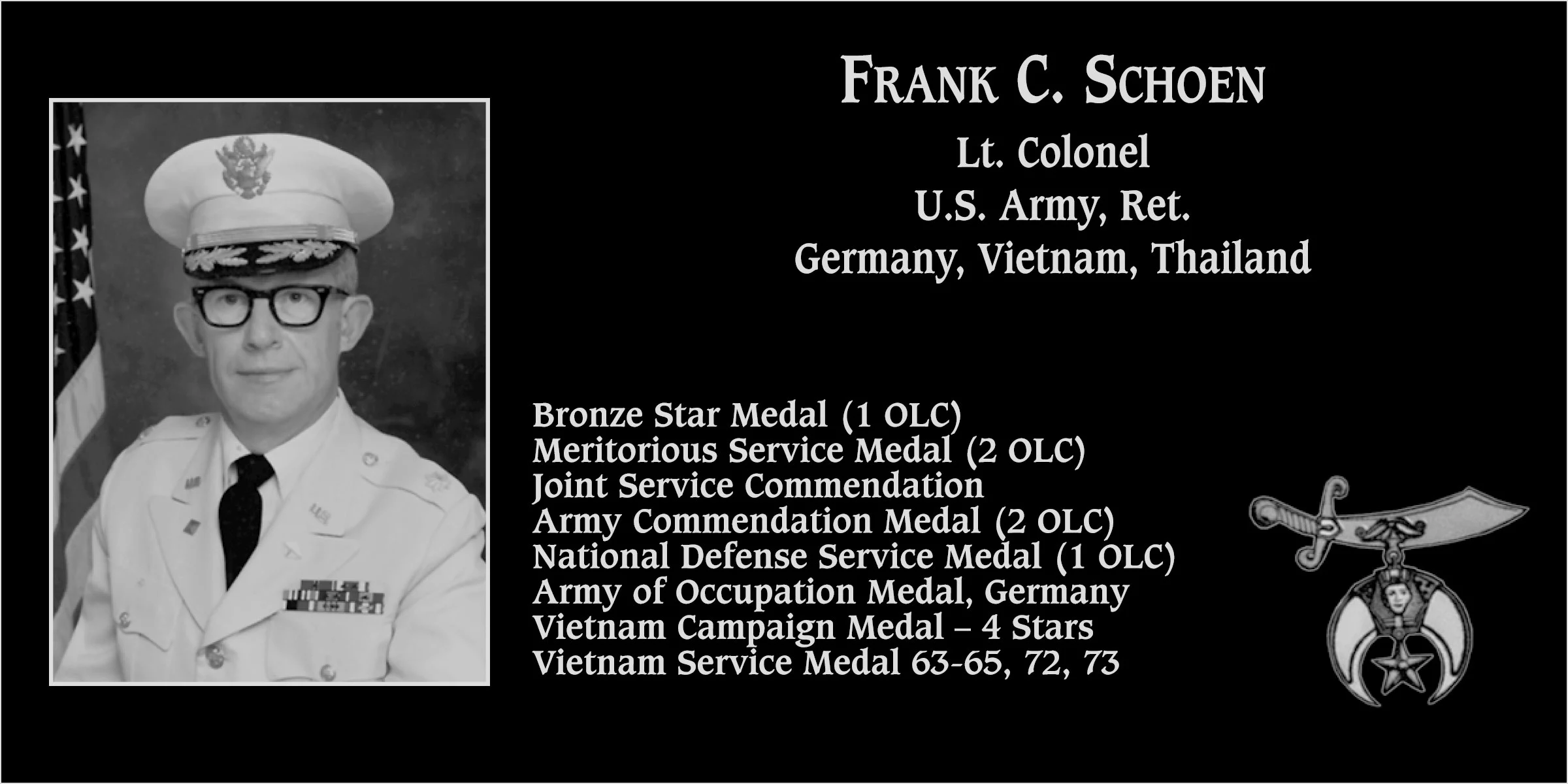Lieutenant Colonel Frank C. Schoen | Mt. Soledad Virtual Plaque