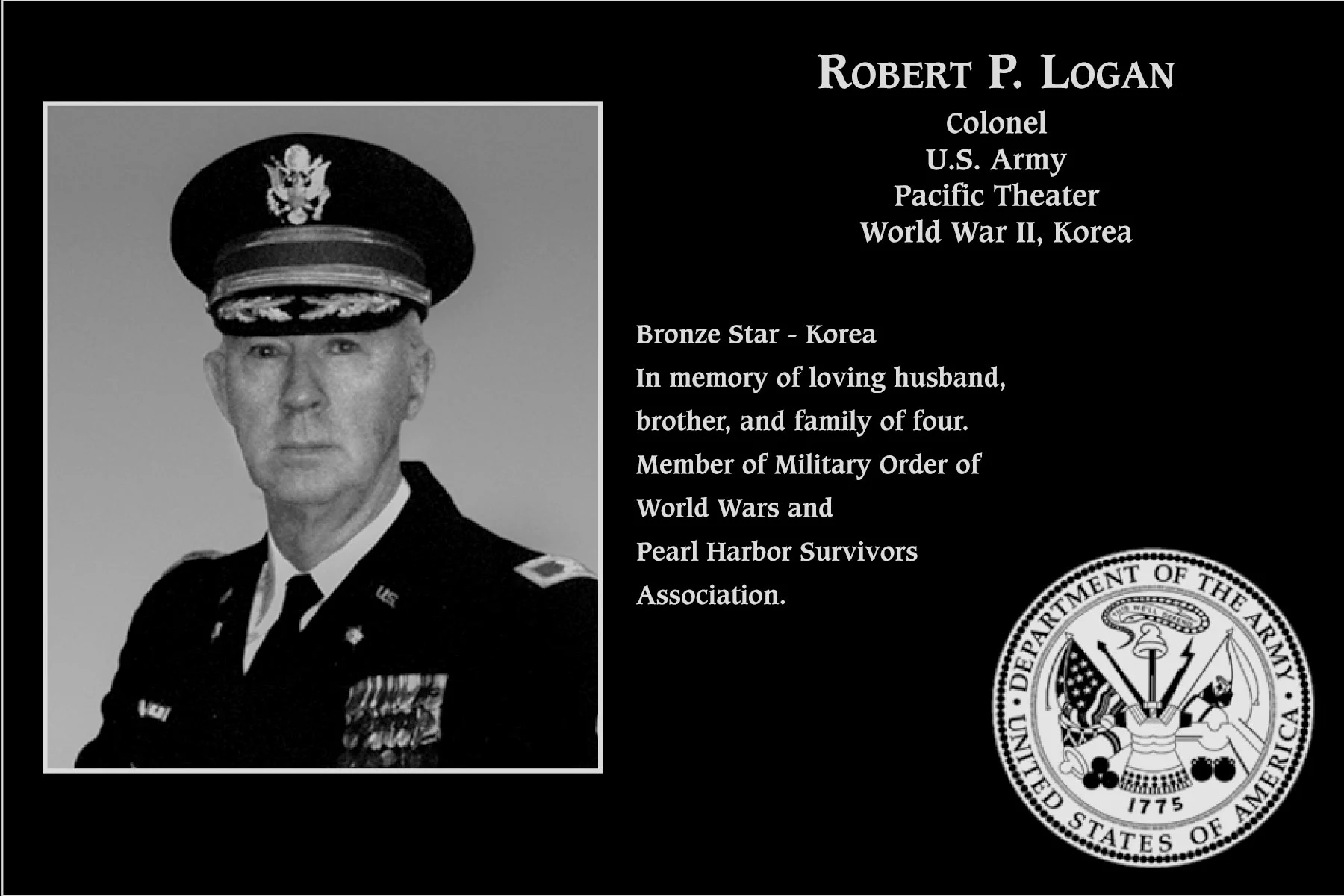 Colonel Robert P Logan | Mt. Soledad Virtual Plaque