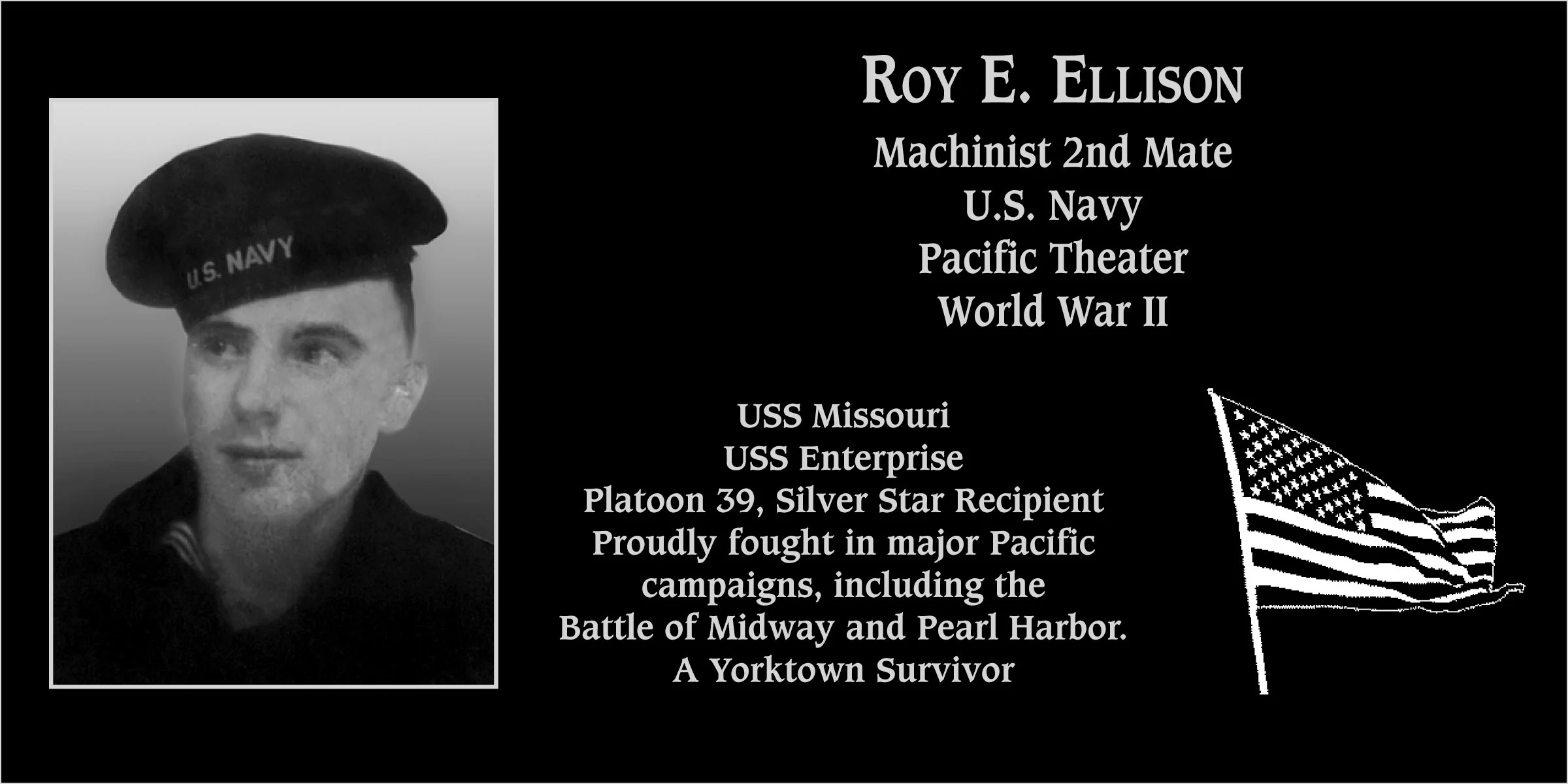 Petty Officer Second Class Roy E Ellison | Mt. Soledad Virtual Plaque
