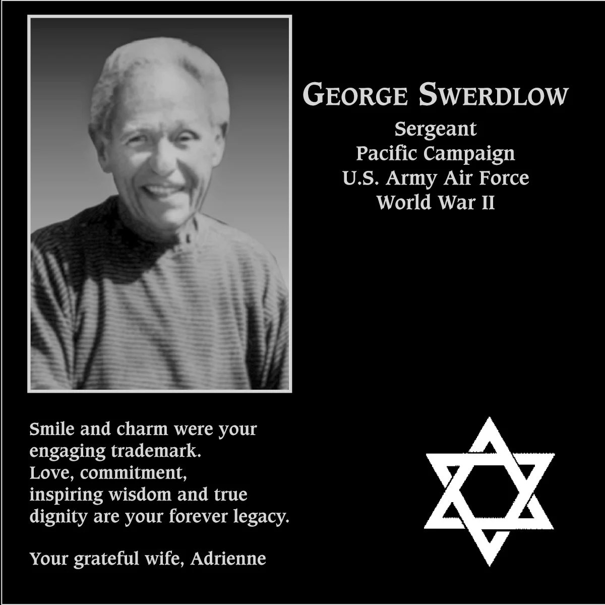 Sergeant George Swerdlow | Mt. Soledad Virtual Plaque