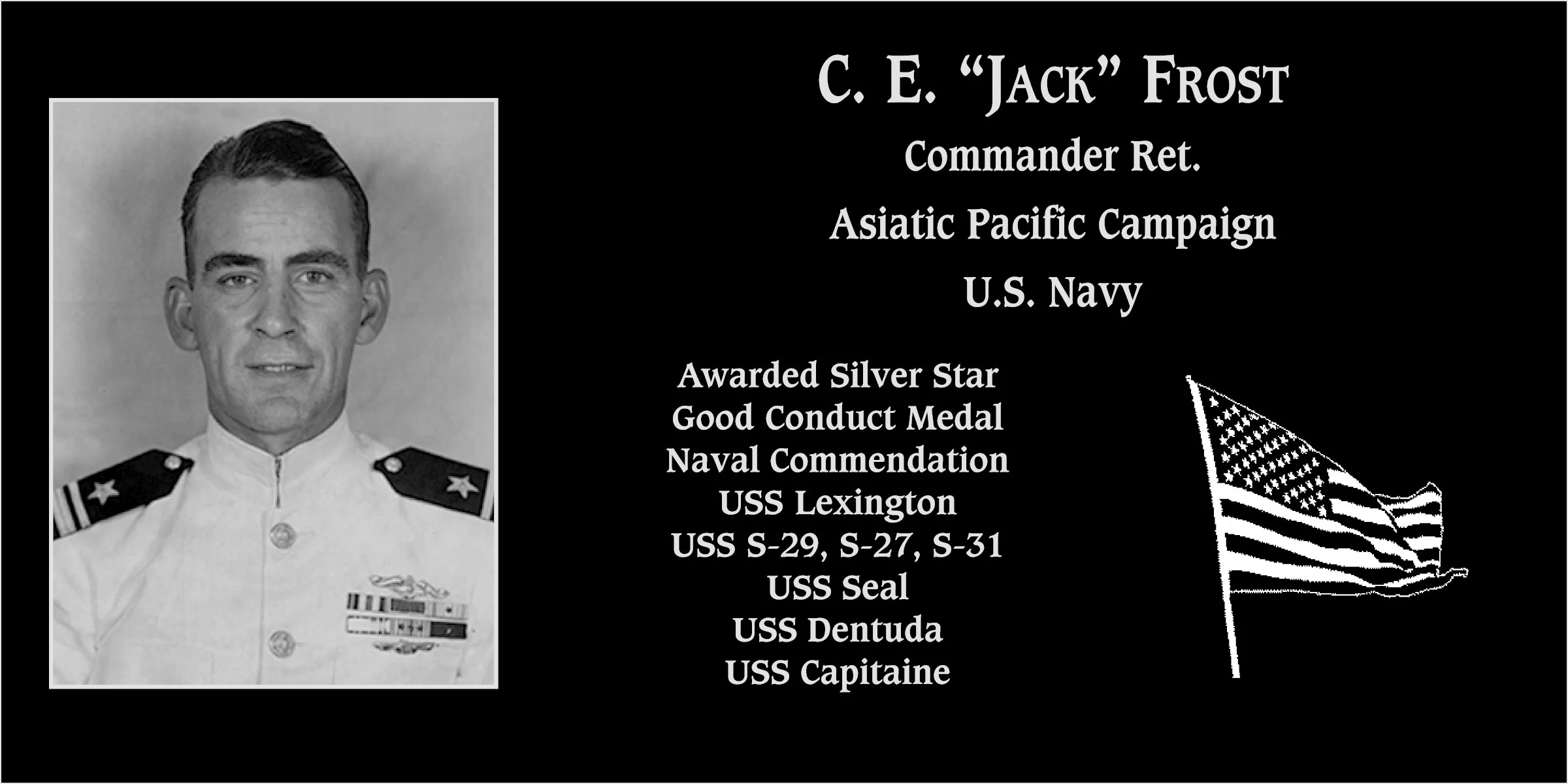 Commander C E Frost | Mt. Soledad Virtual Plaque