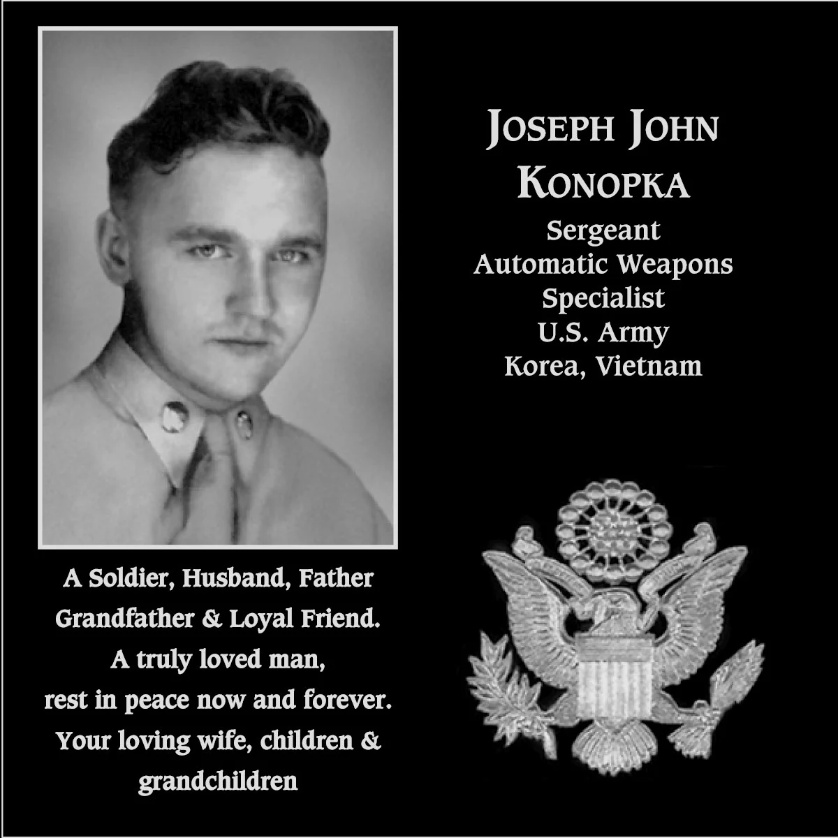 Sergeant Joseph John Konopka | Mt. Soledad Virtual Plaque