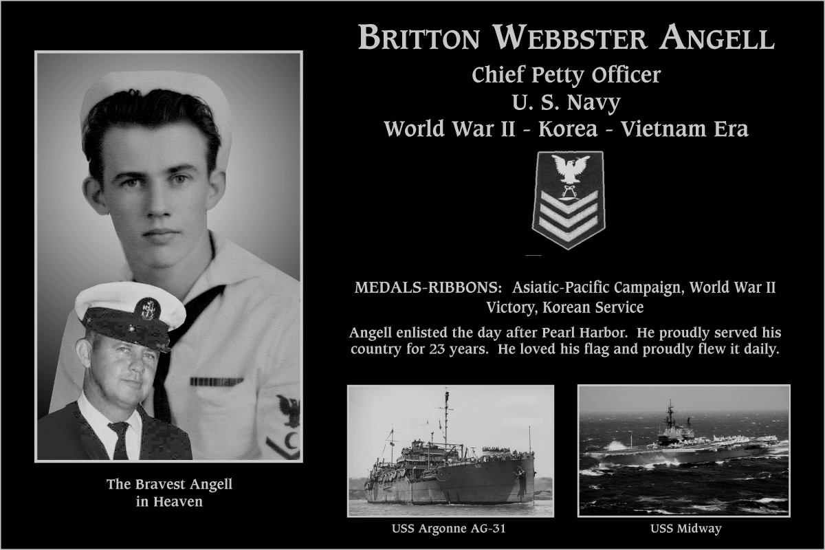 Chief Petty Officer Britton Webbster Angell | Mt. Soledad Virtual Plaque