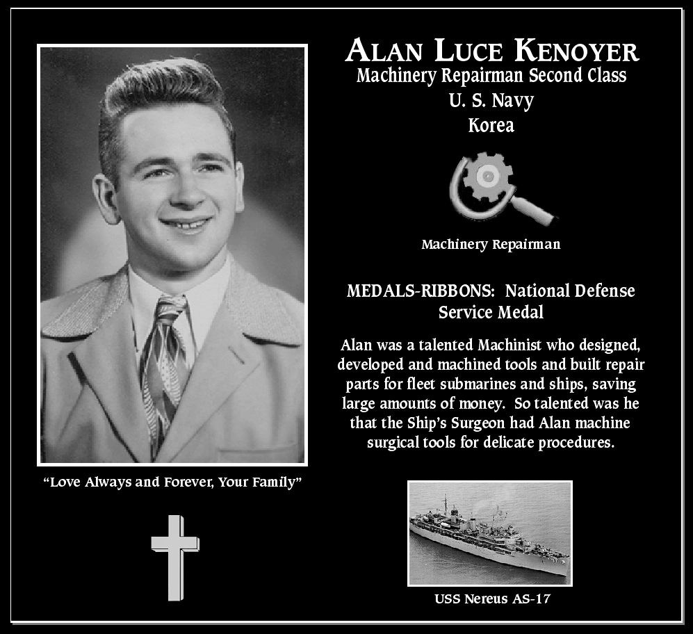 Petty Officer Second Class Alan Luce Kenoyer | Mt. Soledad Virtual Plaque