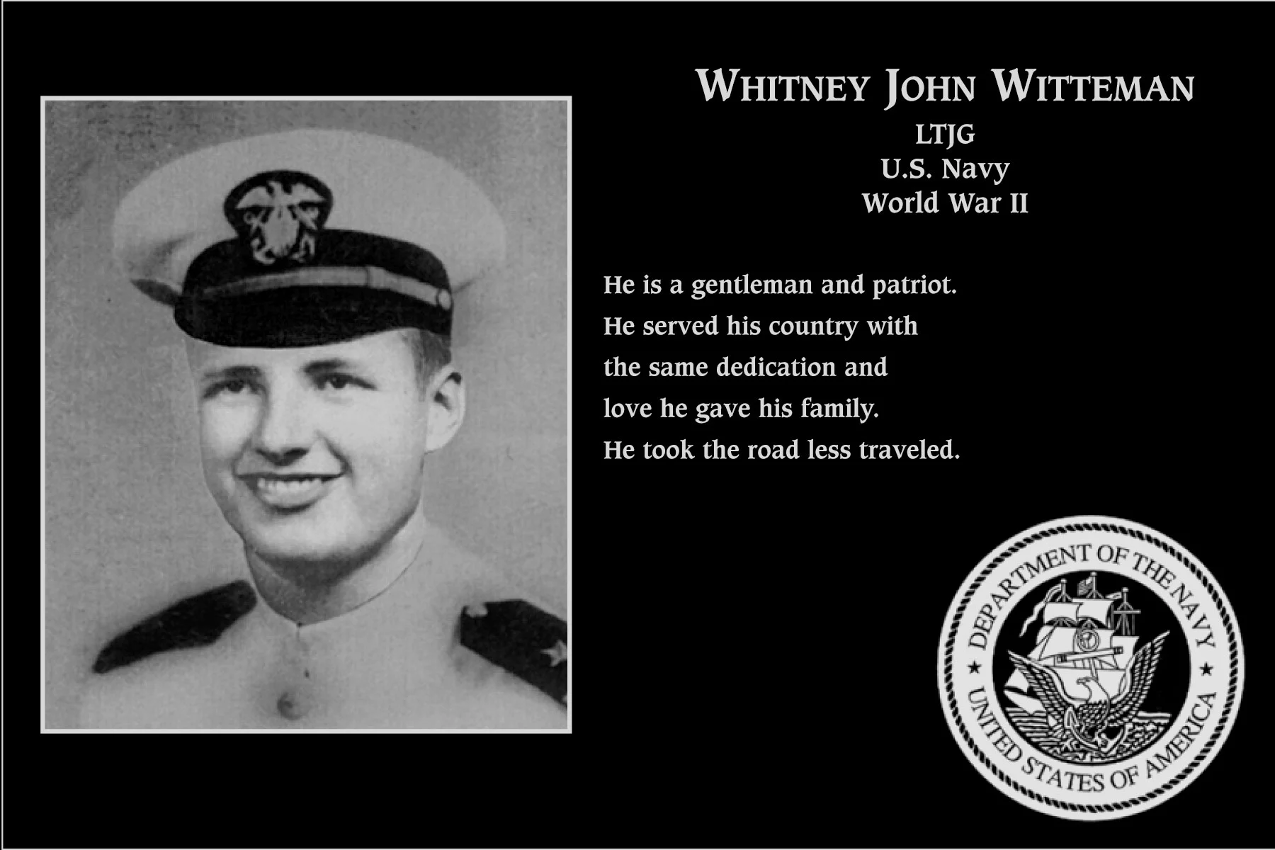 Lieutenant, Junior Grade Whitney John Witteman | Mt. Soledad Virtual Plaque