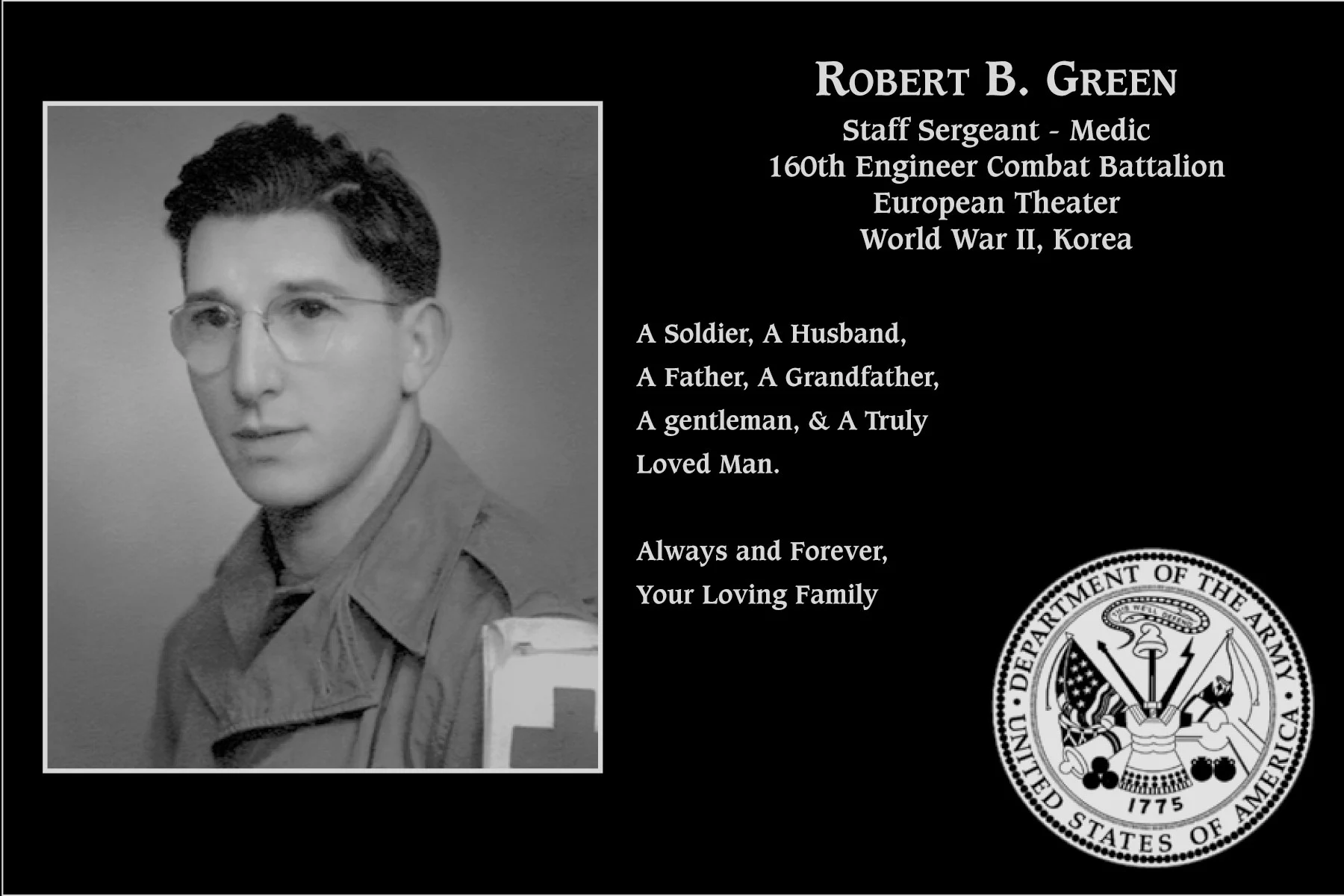 Staff Sergeant Robert B Green | Mt. Soledad Virtual Plaque