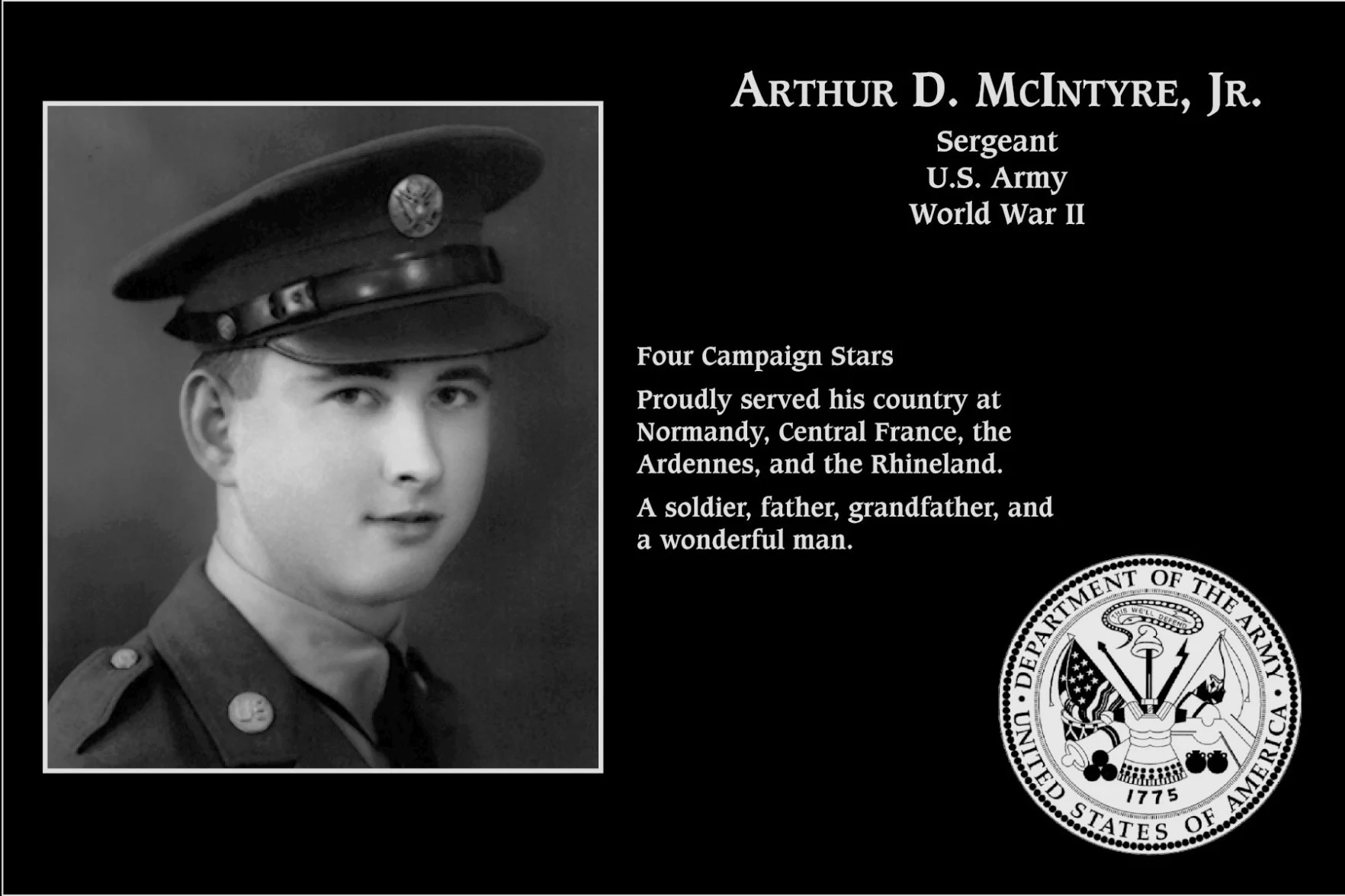 Sergeant Arthur D McIntyre, Jr. | Mt. Soledad Virtual Plaque
