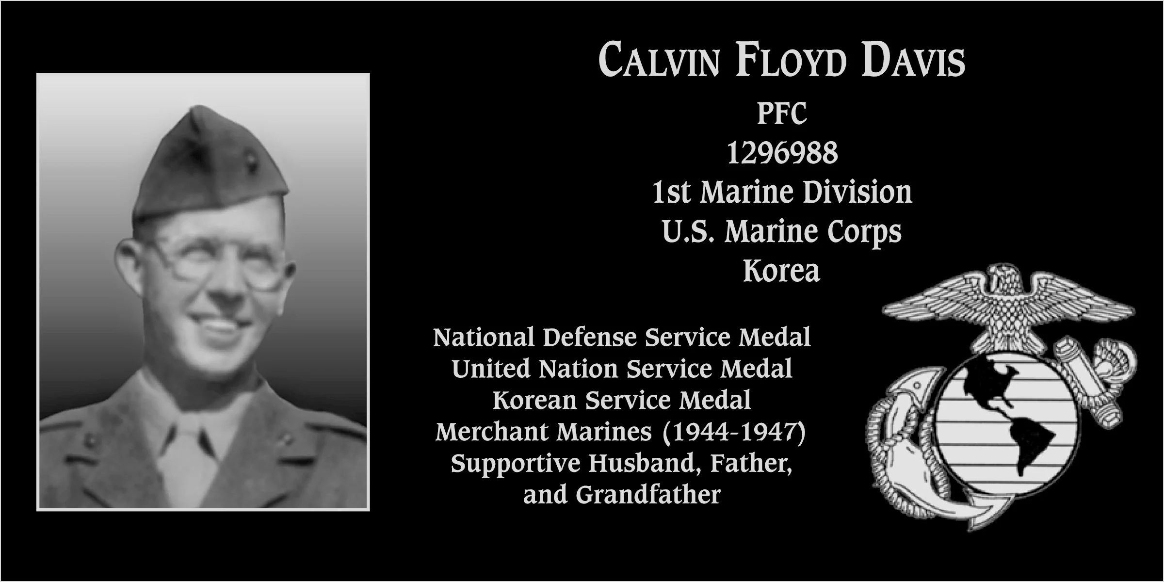 Private First Class Calvin Floyd Davis | Mt. Soledad Virtual Plaque