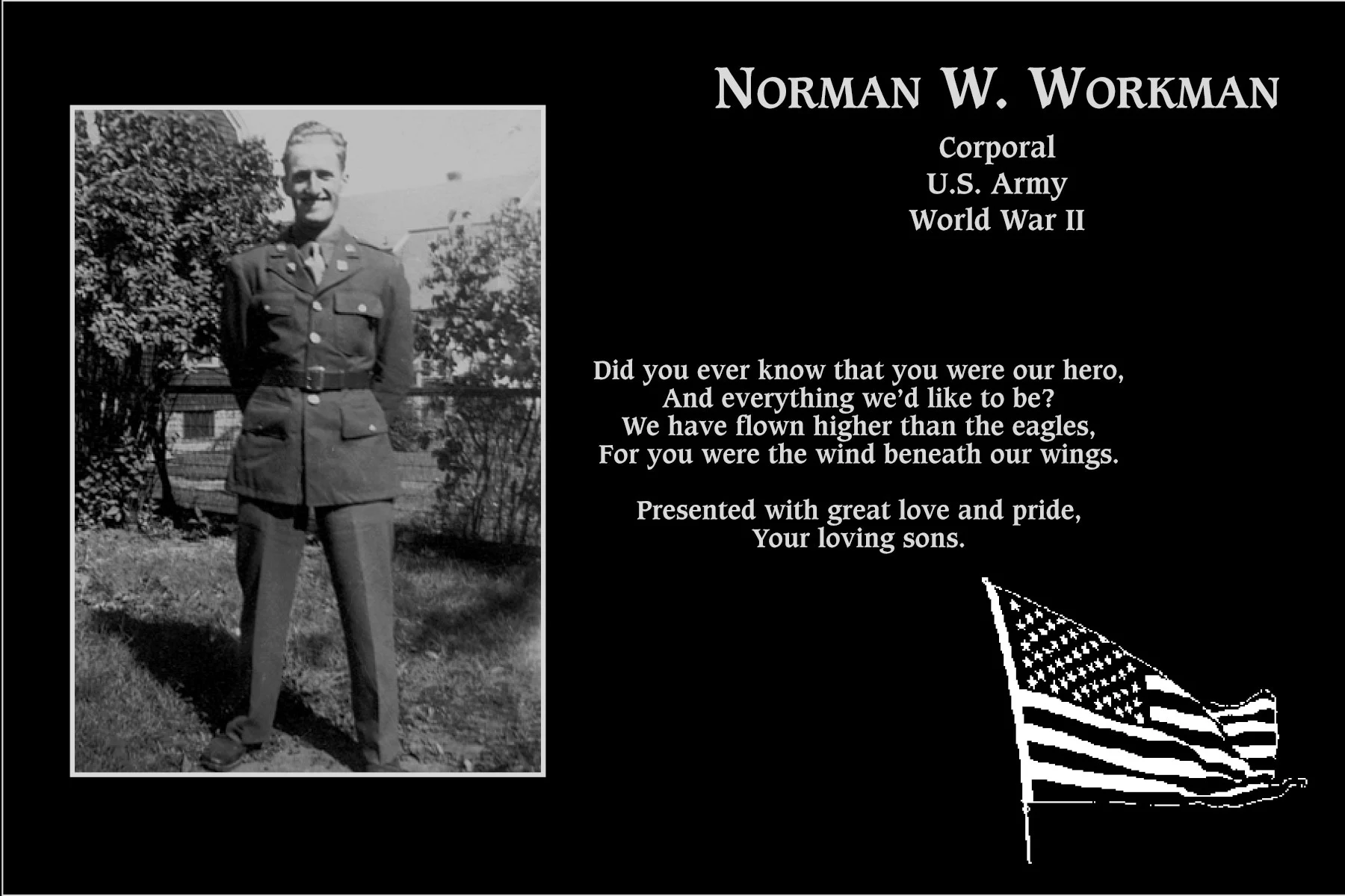 Corporal Norman W Workman | Mt. Soledad Virtual Plaque