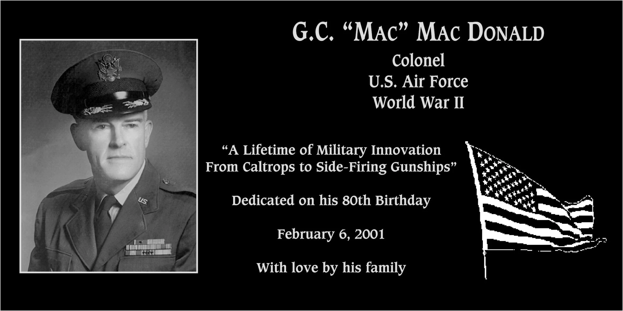 Colonel G C Mac Donald | Mt. Soledad Virtual Plaque