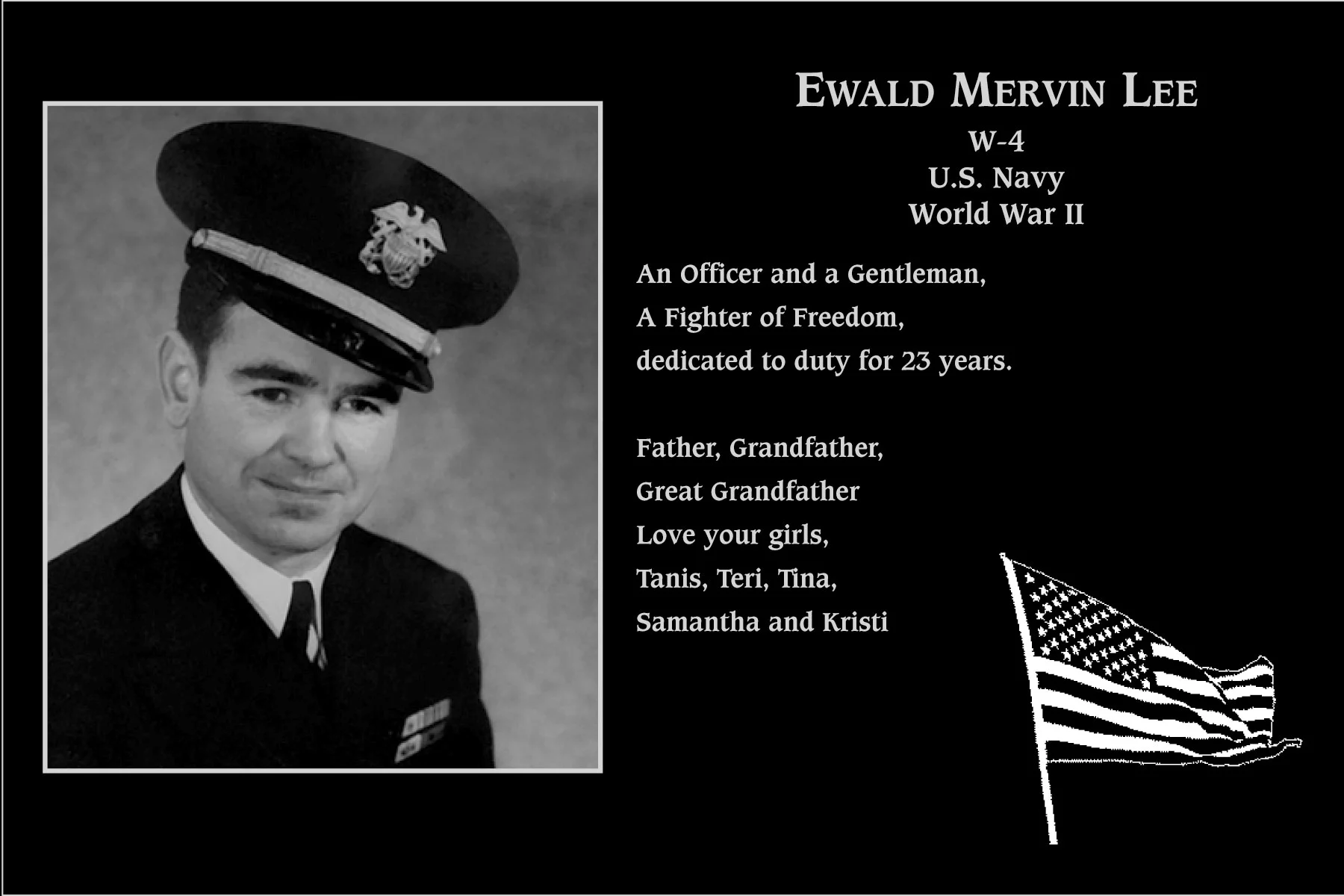 Chief Warrant Officer 4 Ewald Mervin Lee | Mt. Soledad Virtual Plaque