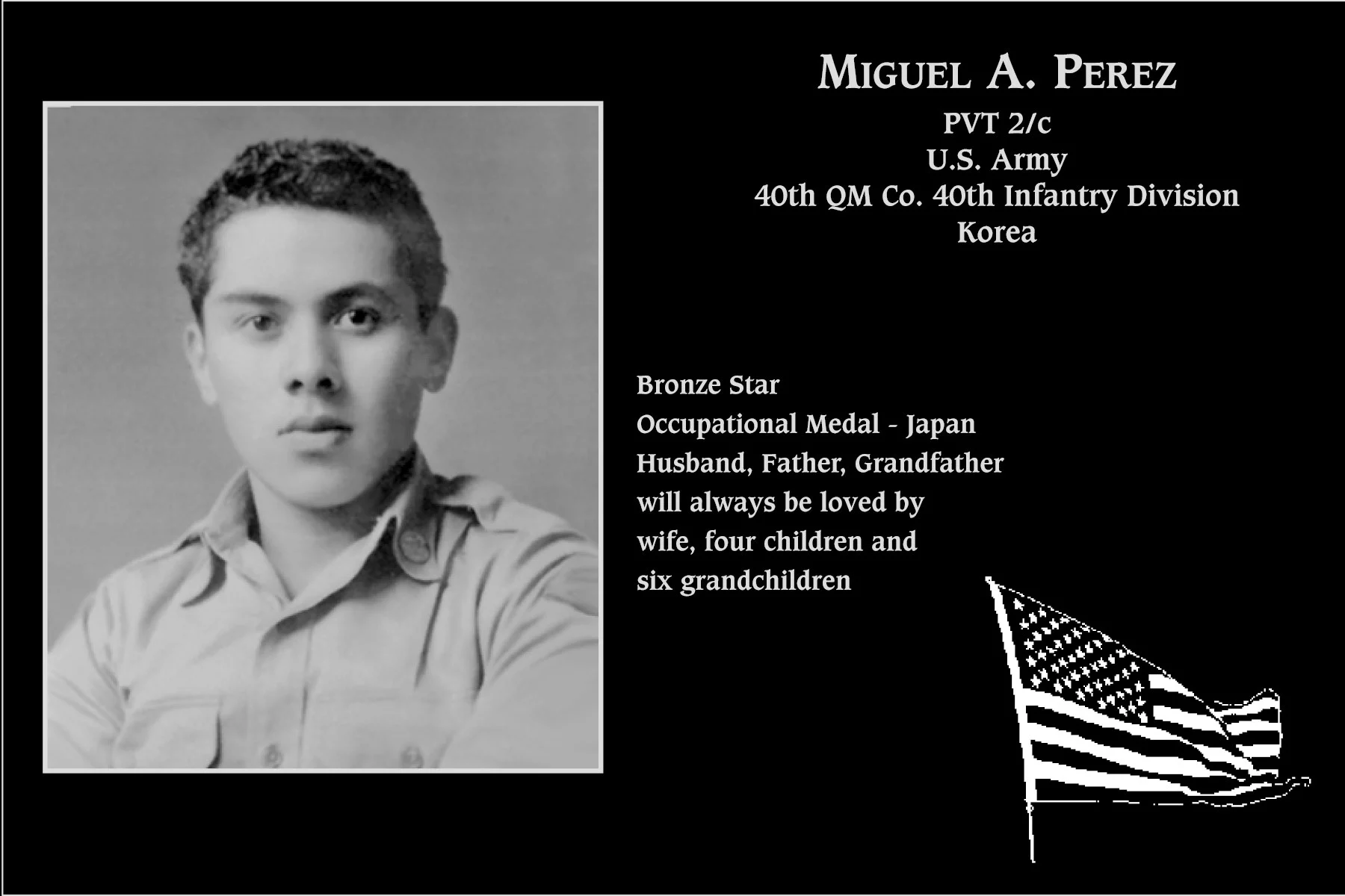 Private 2nd Class Miguel A Perez | Mt. Soledad Virtual Plaque