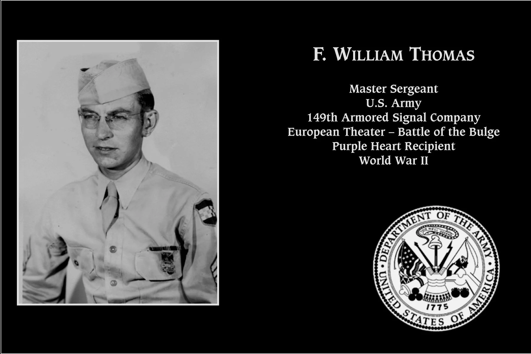 Master Sergeant F William Thomas | Mt. Soledad Virtual Plaque