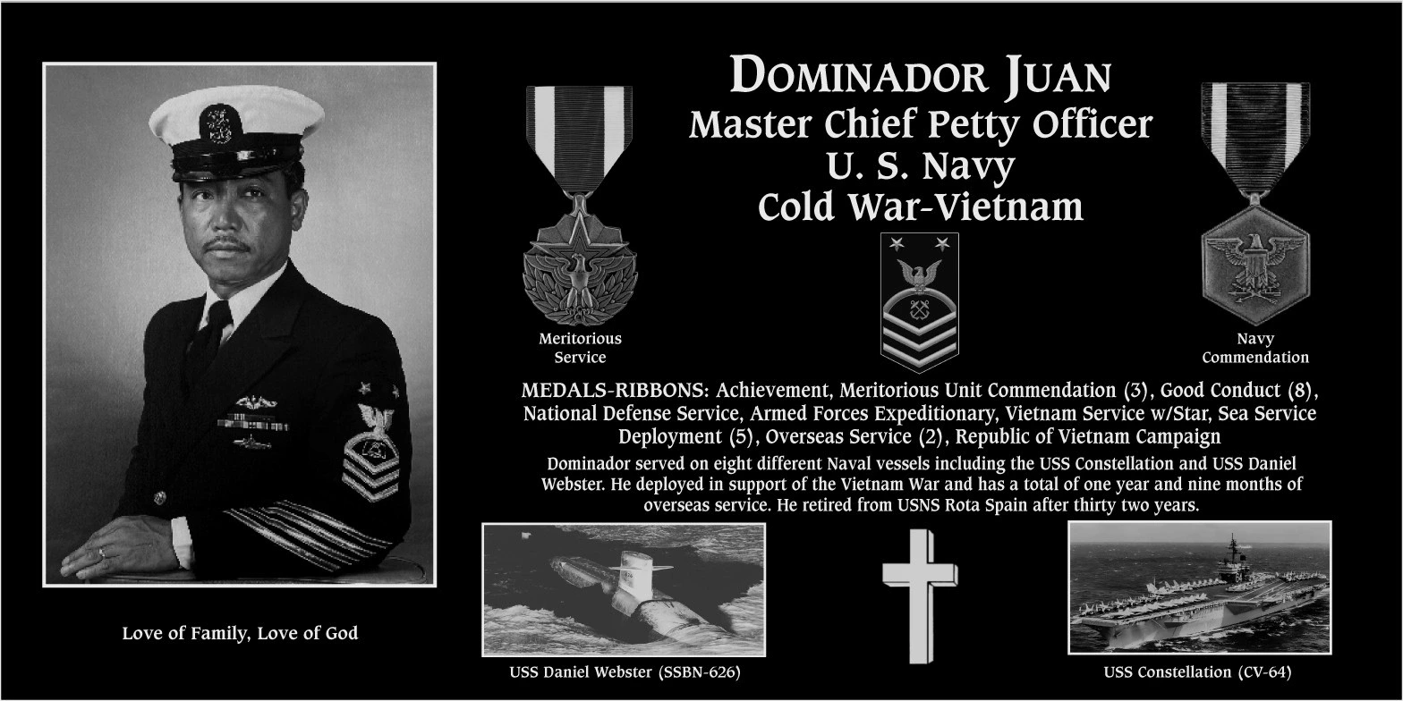 Master Chief Petty Officer Dominador Juan | Mt. Soledad Virtual Plaque