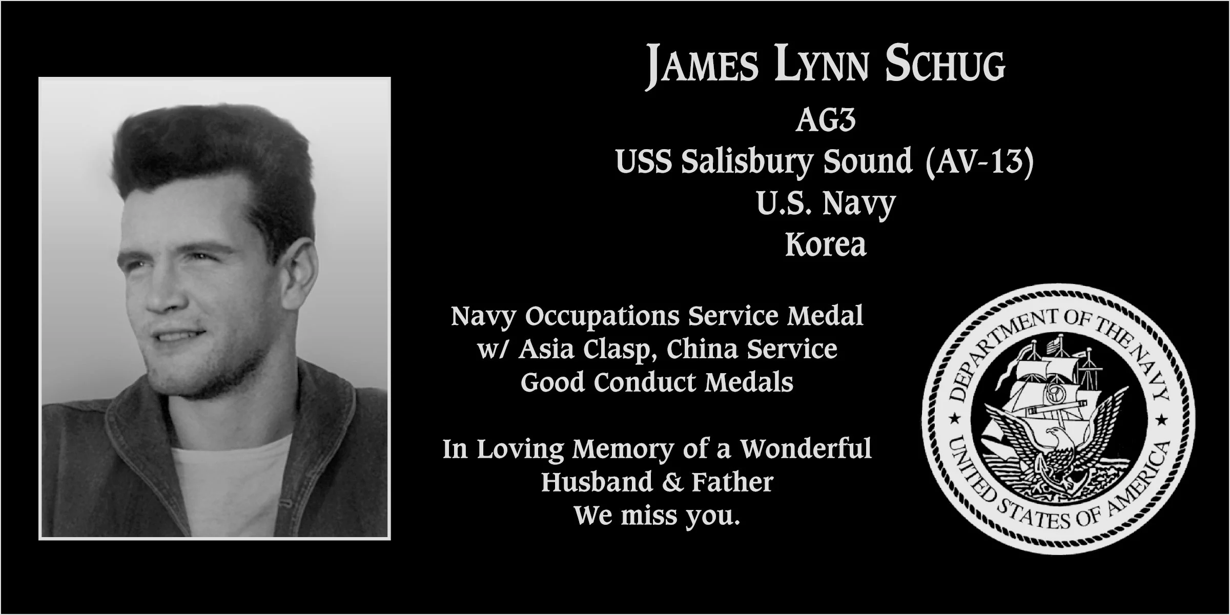 Petty Officer Third Class James Lynn Schug | Mt. Soledad Virtual Plaque