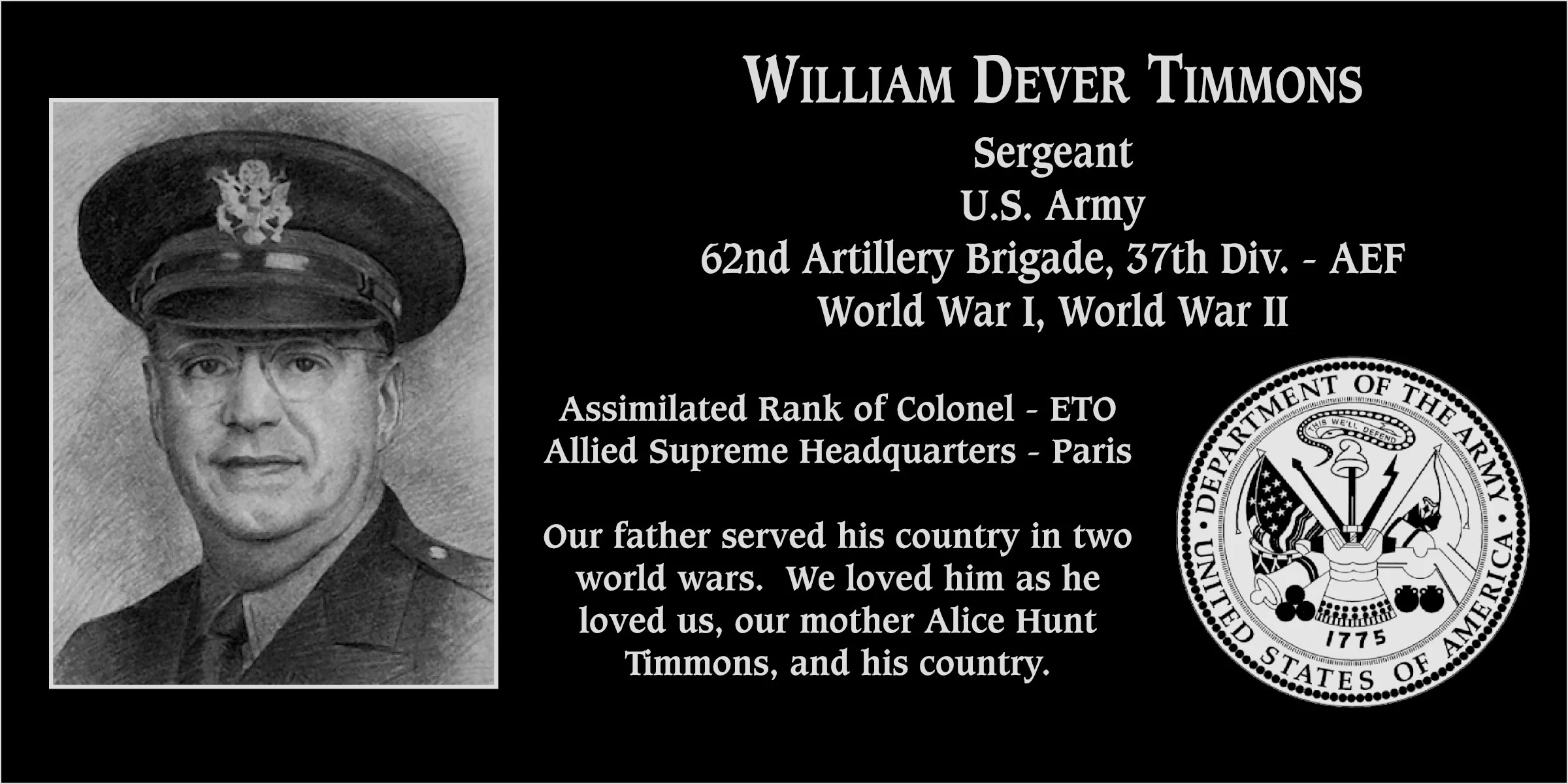 Sergeant William Dever Timmons | Mt. Soledad Virtual Plaque