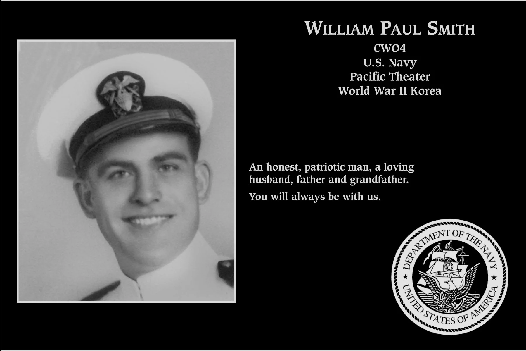 Chief Warrant Officer 4 William Paul Smith | Mt. Soledad Virtual Plaque