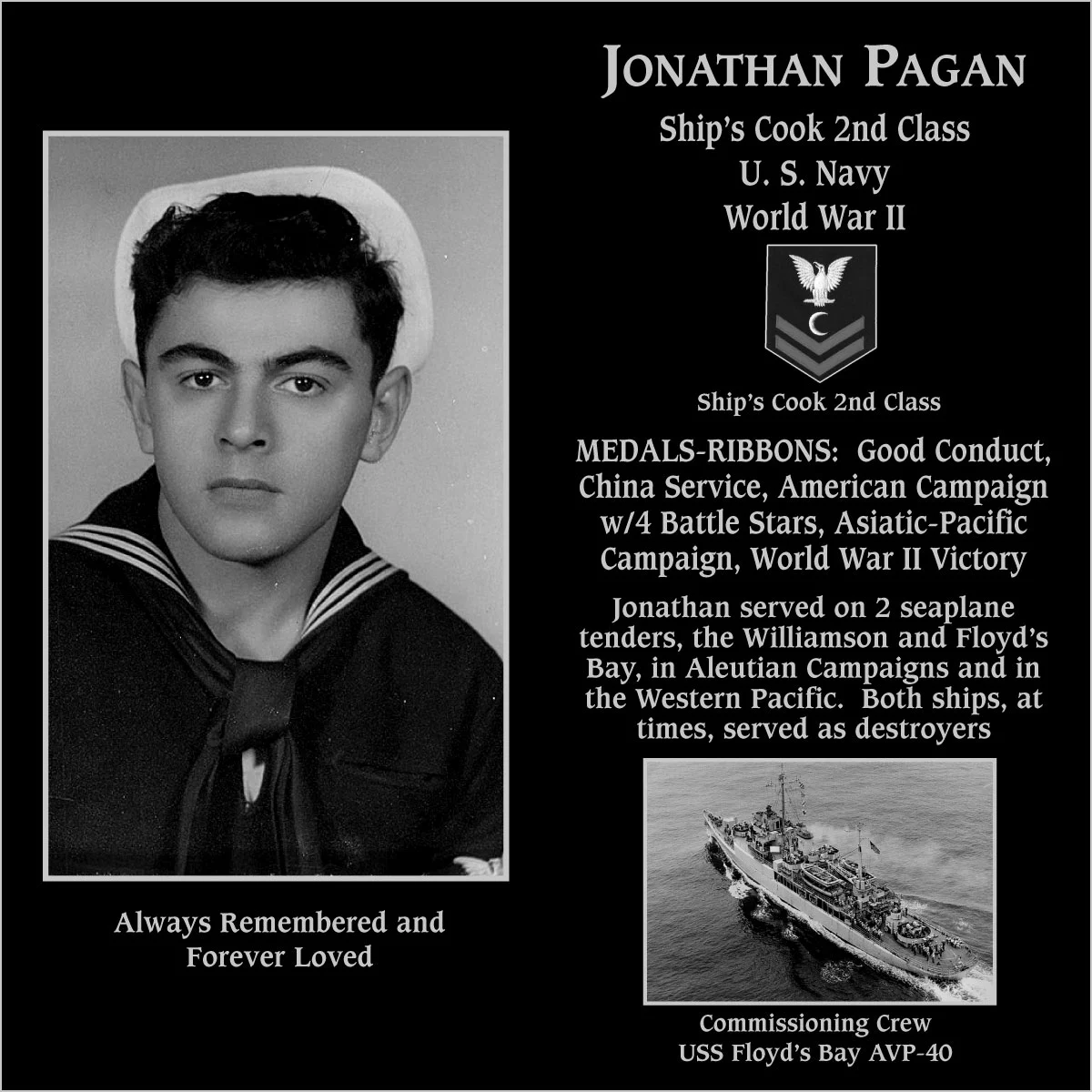 Petty Officer Second Class Jonathan Pagan | Mt. Soledad Virtual Plaque