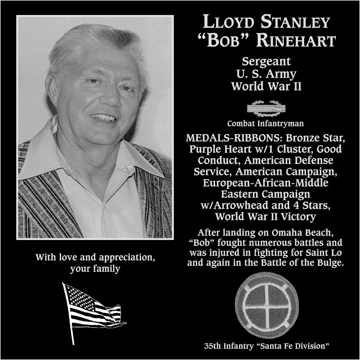 Sergeant Lloyd Stanely Rinehart | Mt. Soledad Virtual Plaque