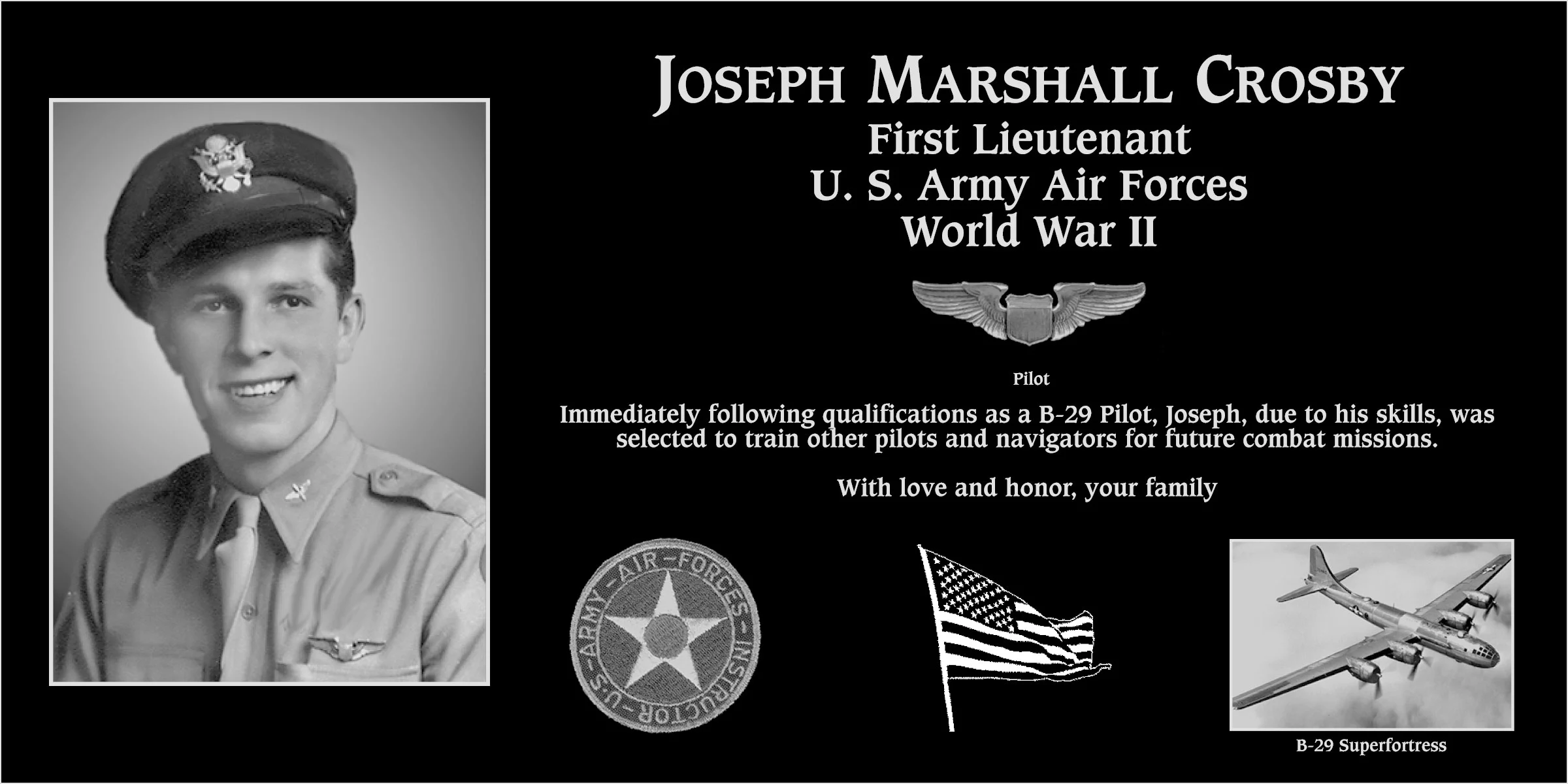First Lieutenant Joseph Marshall Crosby | Mt. Soledad Virtual Plaque