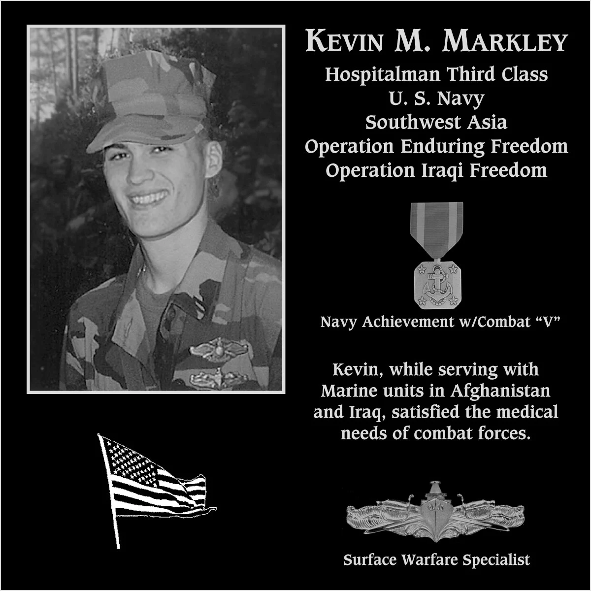 Petty Officer Third Class Kevin M Markley | Mt. Soledad Virtual Plaque
