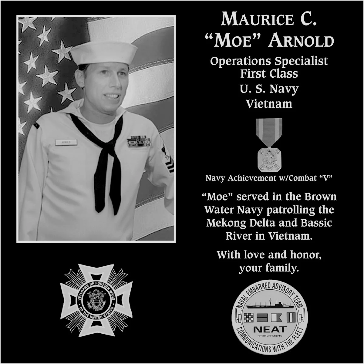 Petty Officer First Class Maurice C Arnold | Mt. Soledad Virtual Plaque